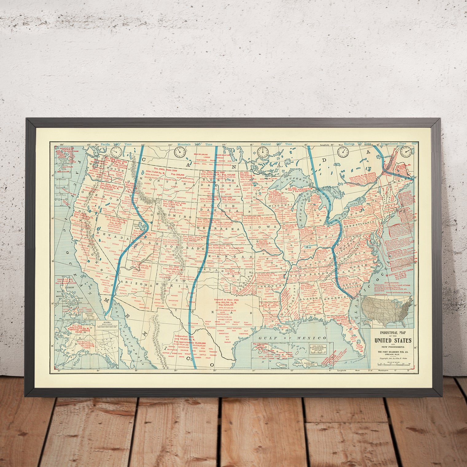 Old Map of USA and the Philippines, 1901: Industrial Production, Time ...