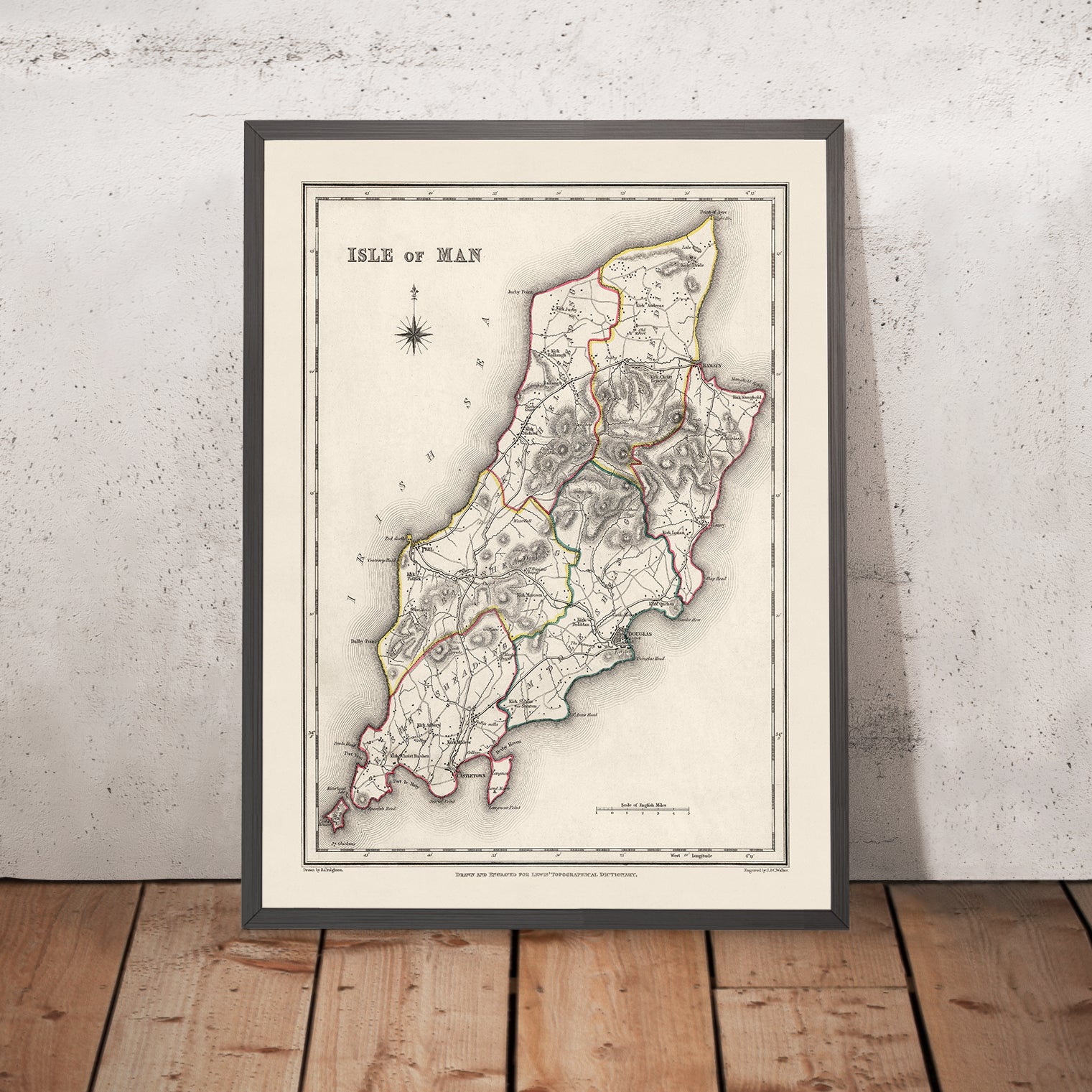 Old Map of Isle of Man by Samuel Lewis, 1844: Douglas, Ramsey, Peel, C ...