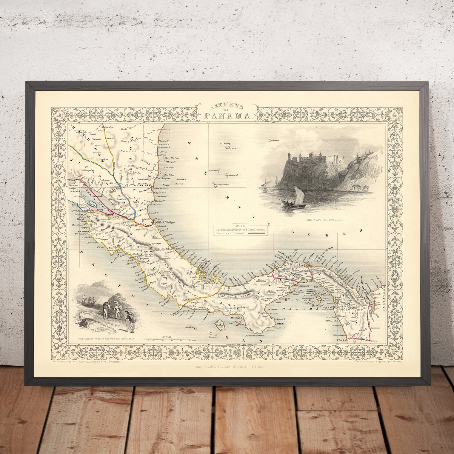 Old Detailed Map of Panama by Tallis, 1851: Panama Canal, Pacific Ocea ...
