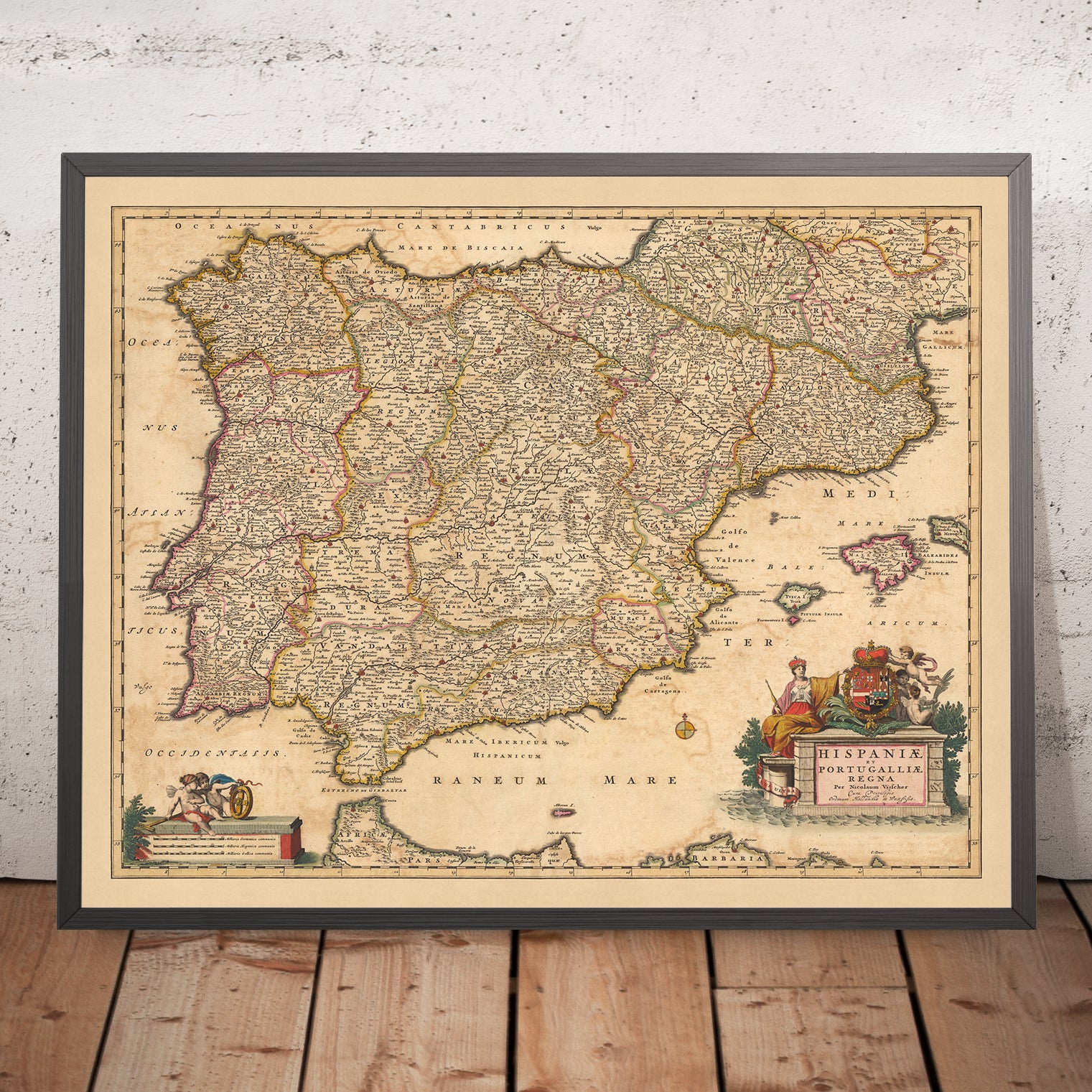 Old Map of the Kingdoms of Spain & Portugal by Visscher, 1690: Madrid ...