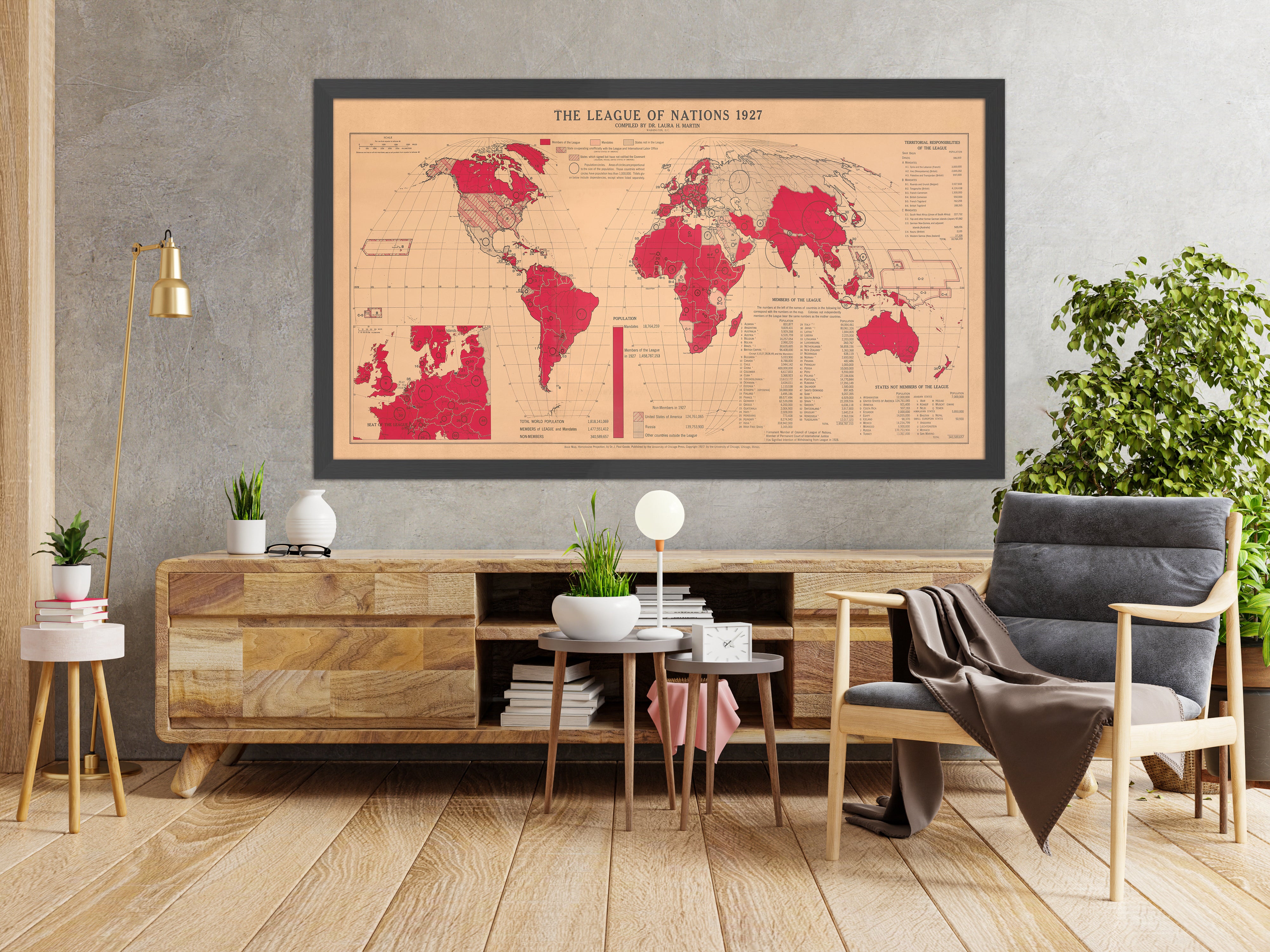 Old League of Nations World Map by Martin, 1927: Goode Homolosine Proj ...