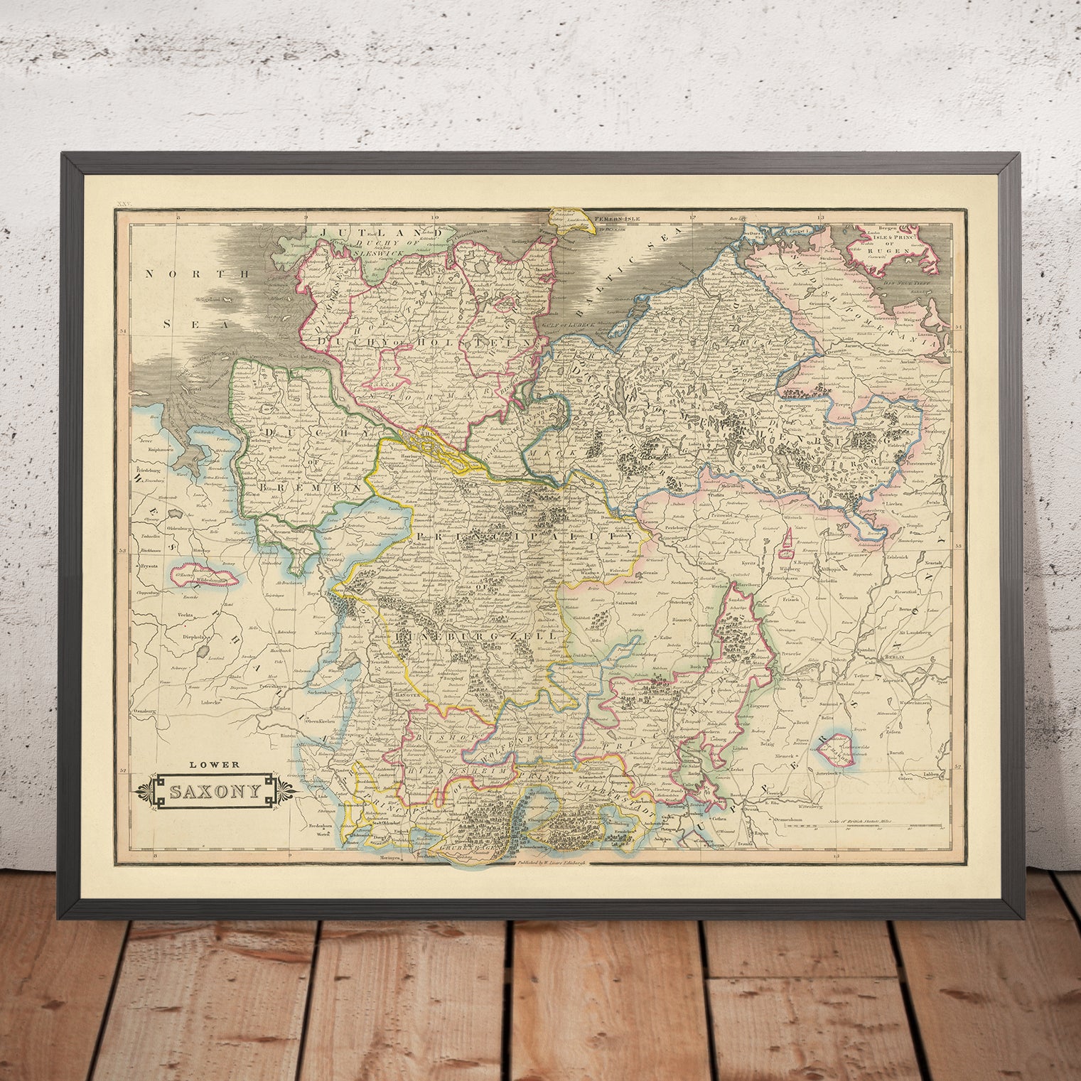 Old Map of Lower Saxony by Lizars, 1828: Berlin, Hanover, Elbe River ...