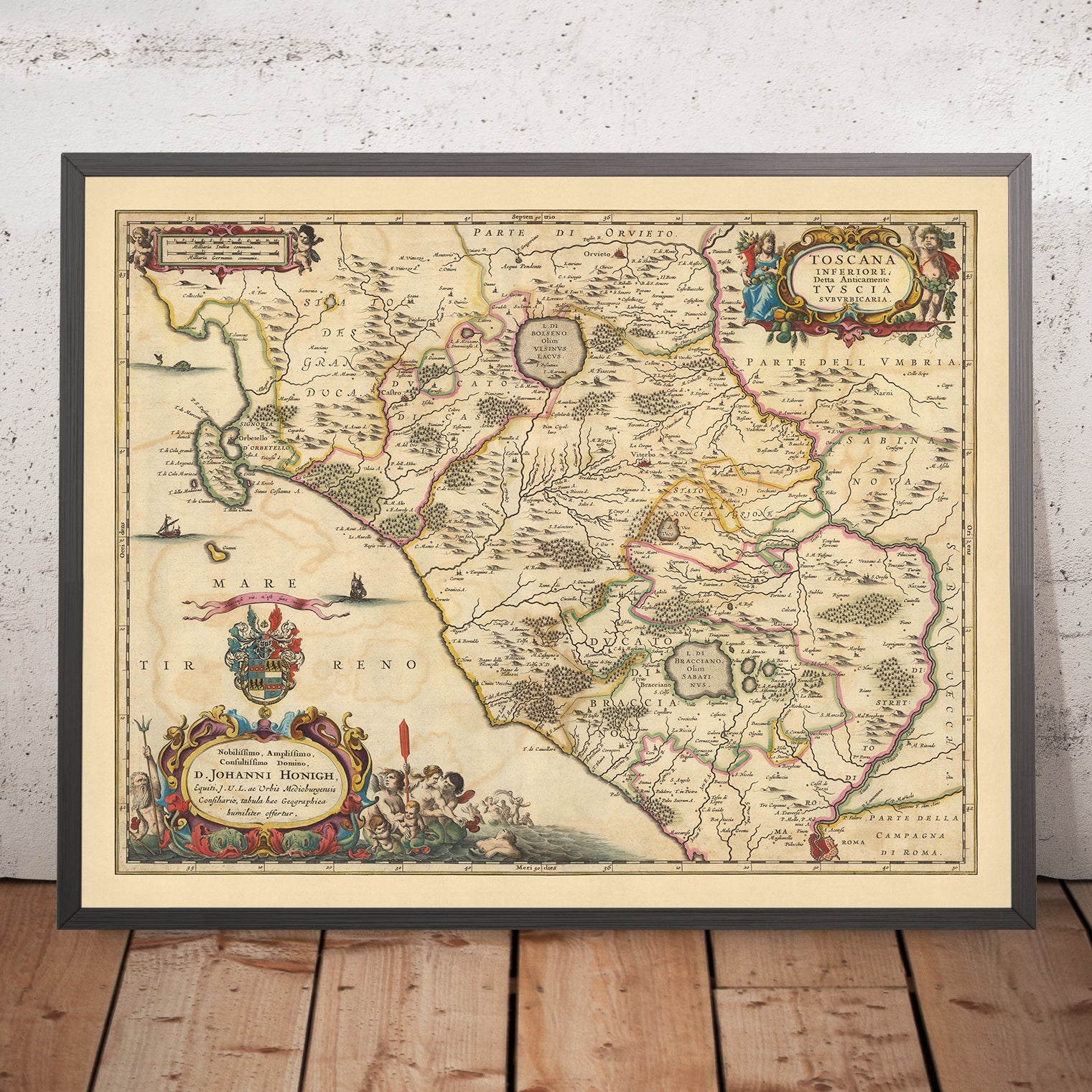 Alte Karte von Untertuscany, Italien von Visscher, 1690: Viterbo, Rom ...