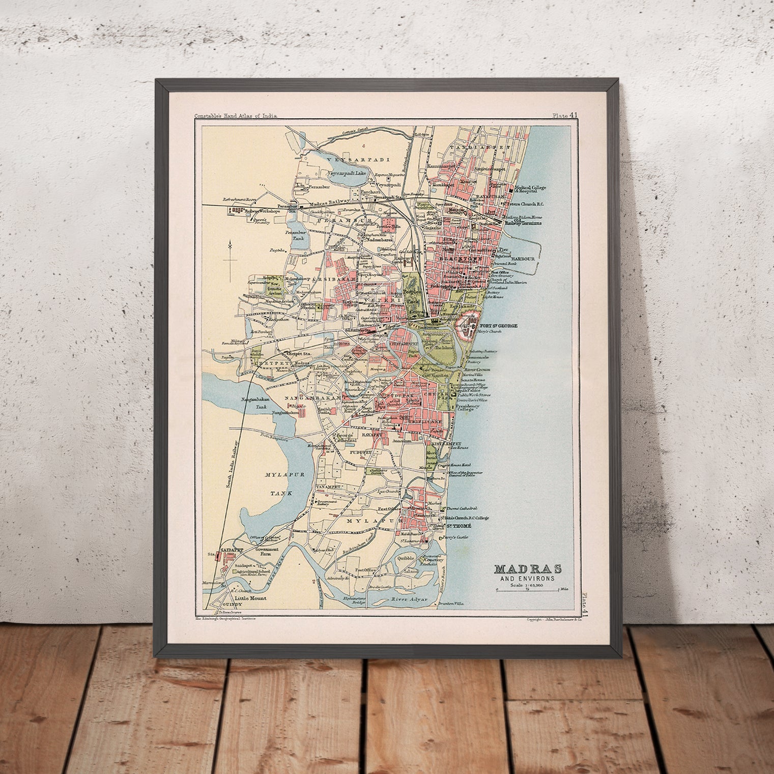 Old Map of Madras (Chennai), 1893: City Centre, Fort St. George, Marin ...