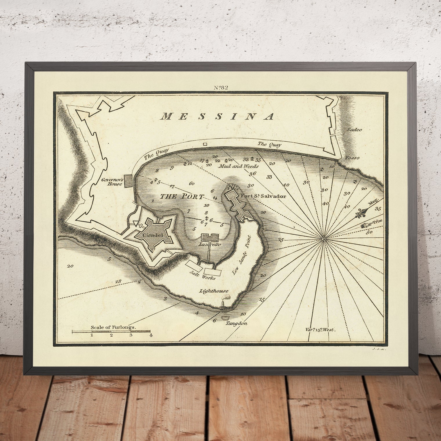Old Messina, Sicily Nautical Chart by Heather, 1802: Citadel, Fort St ...