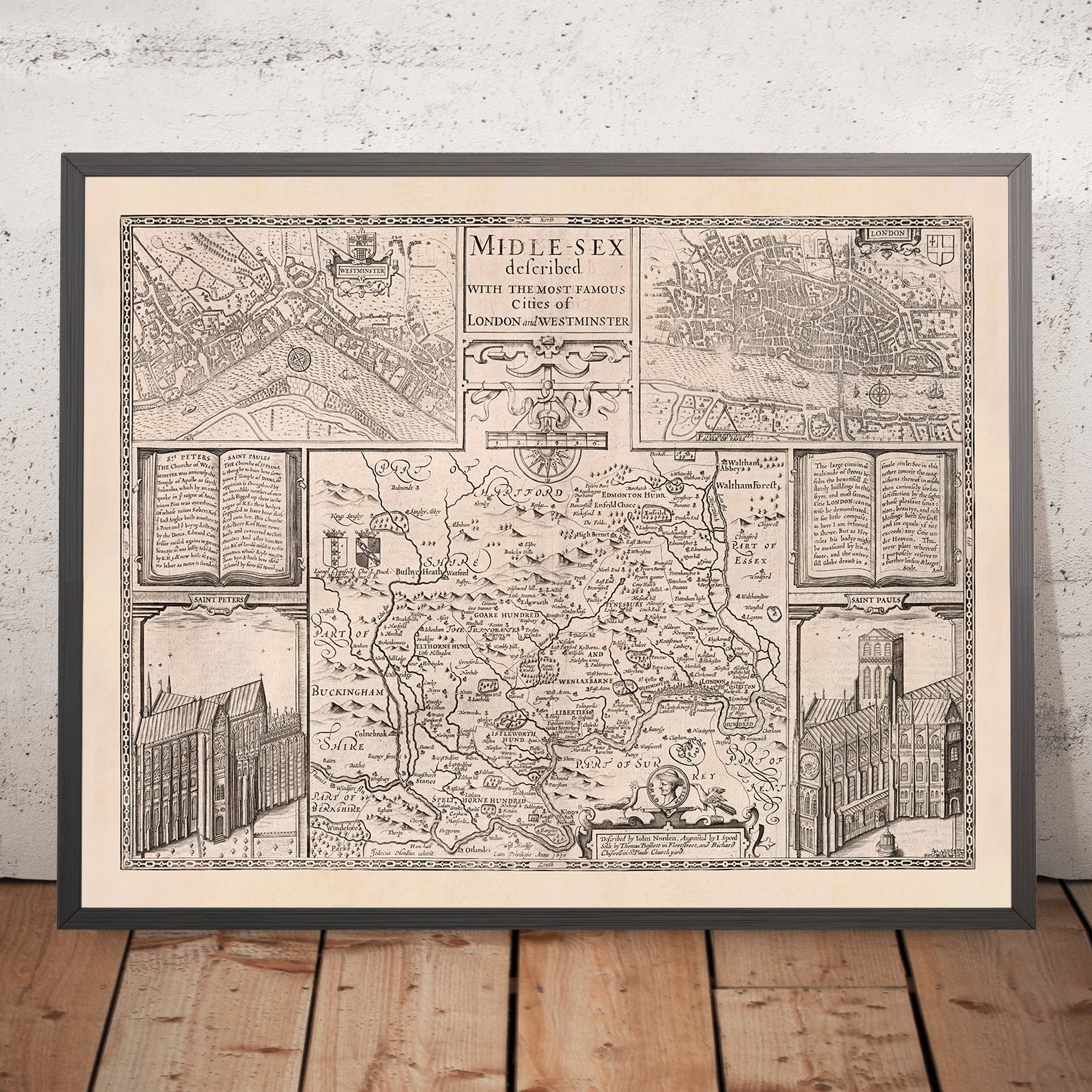 Old Map of Middlesex by John Speed, 1676: London, Westminster, Highgat ...