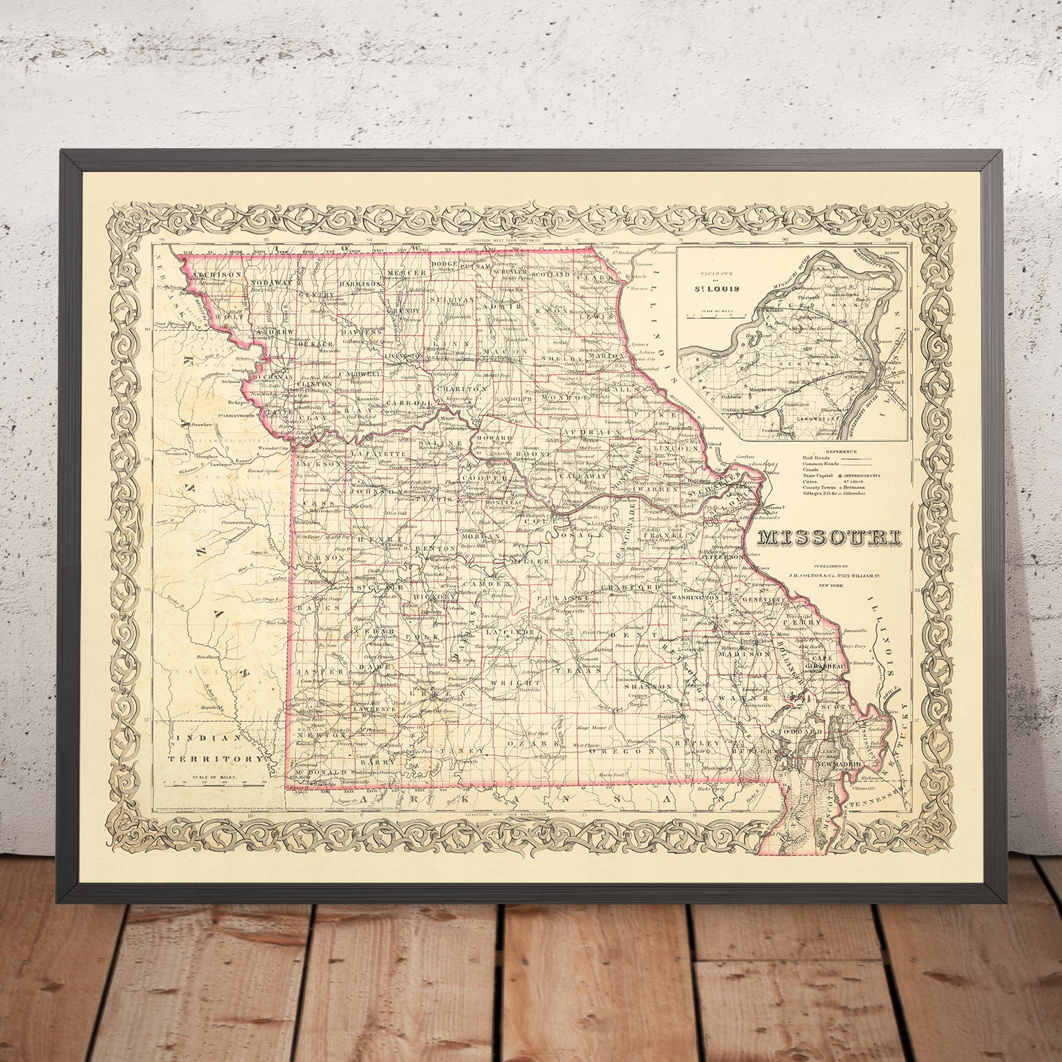 Old Map of Missouri by J. H. Colton, 1860: St. Louis, Kansas City, Spr ...