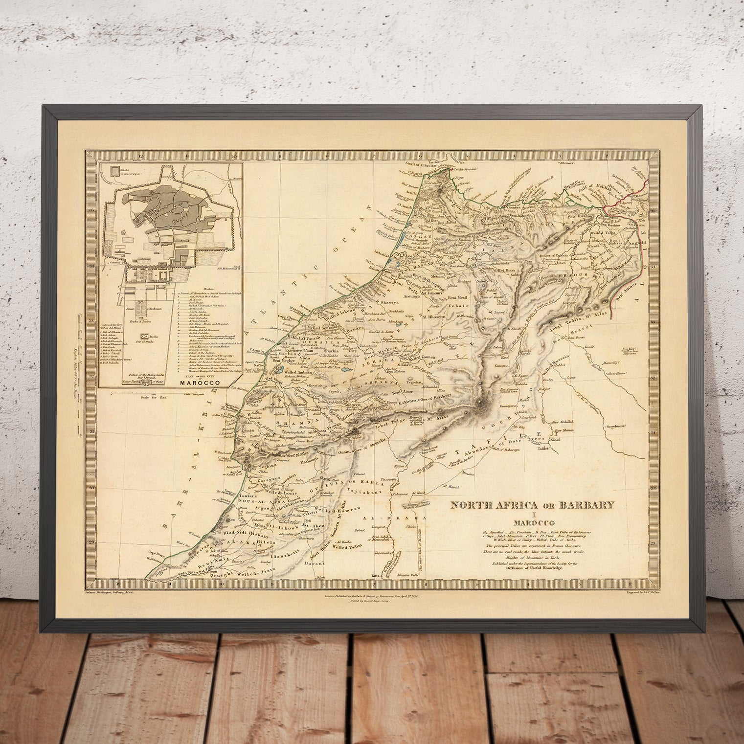 Old Map of Morocco by SDUK, 1836: Berber & Amazigh Tribes, Atlas Mount ...