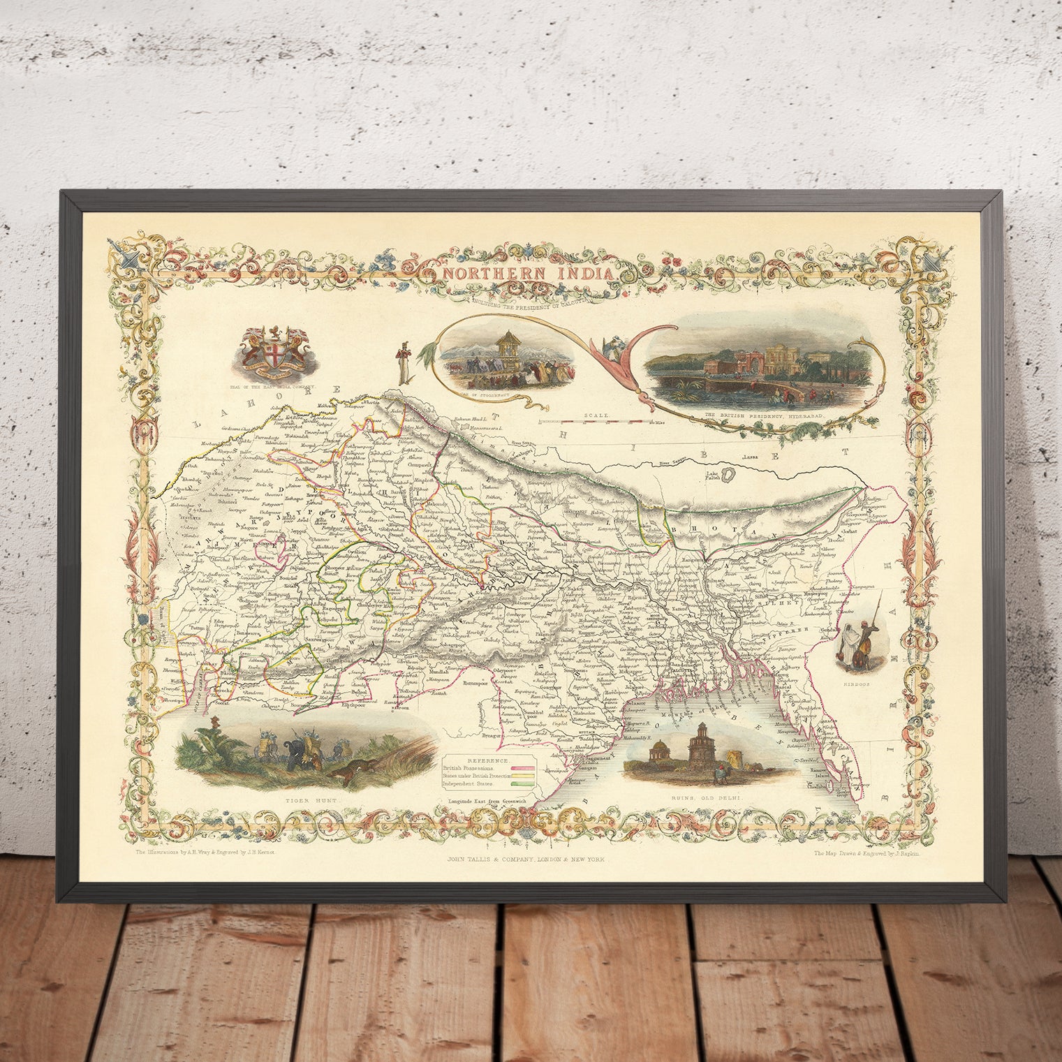 Old Map of Northern India, Bangladesh, Bhutan and Nepal by Tallis & Ra ...