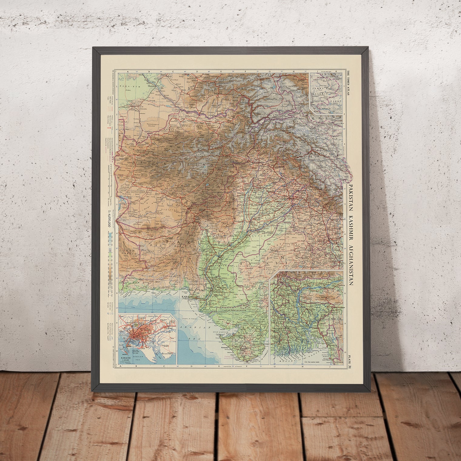 Old Map of Kashmir, Pakistan & Afghanistan by Bartholomew, 1959: Karac ...