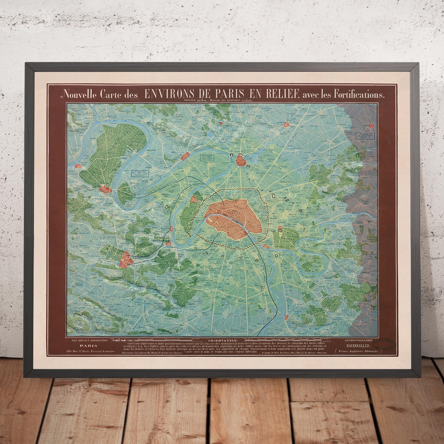 Old Relief Map of Paris by Georg Bauerkeller in 1843 - Saint Denis ...