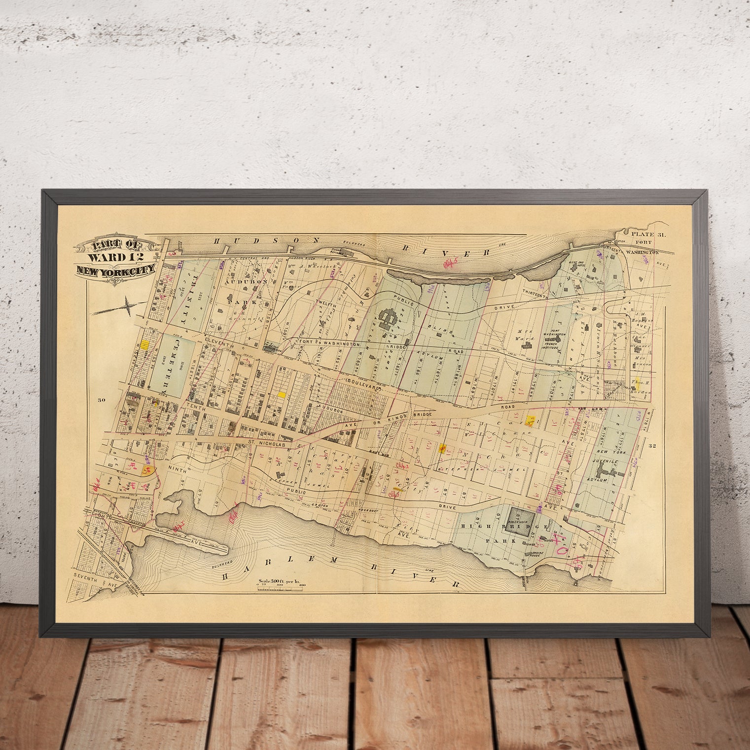 Old Map of Harlem, NYC by Bromley, 1879: Hudson River, Harlem River, H ...