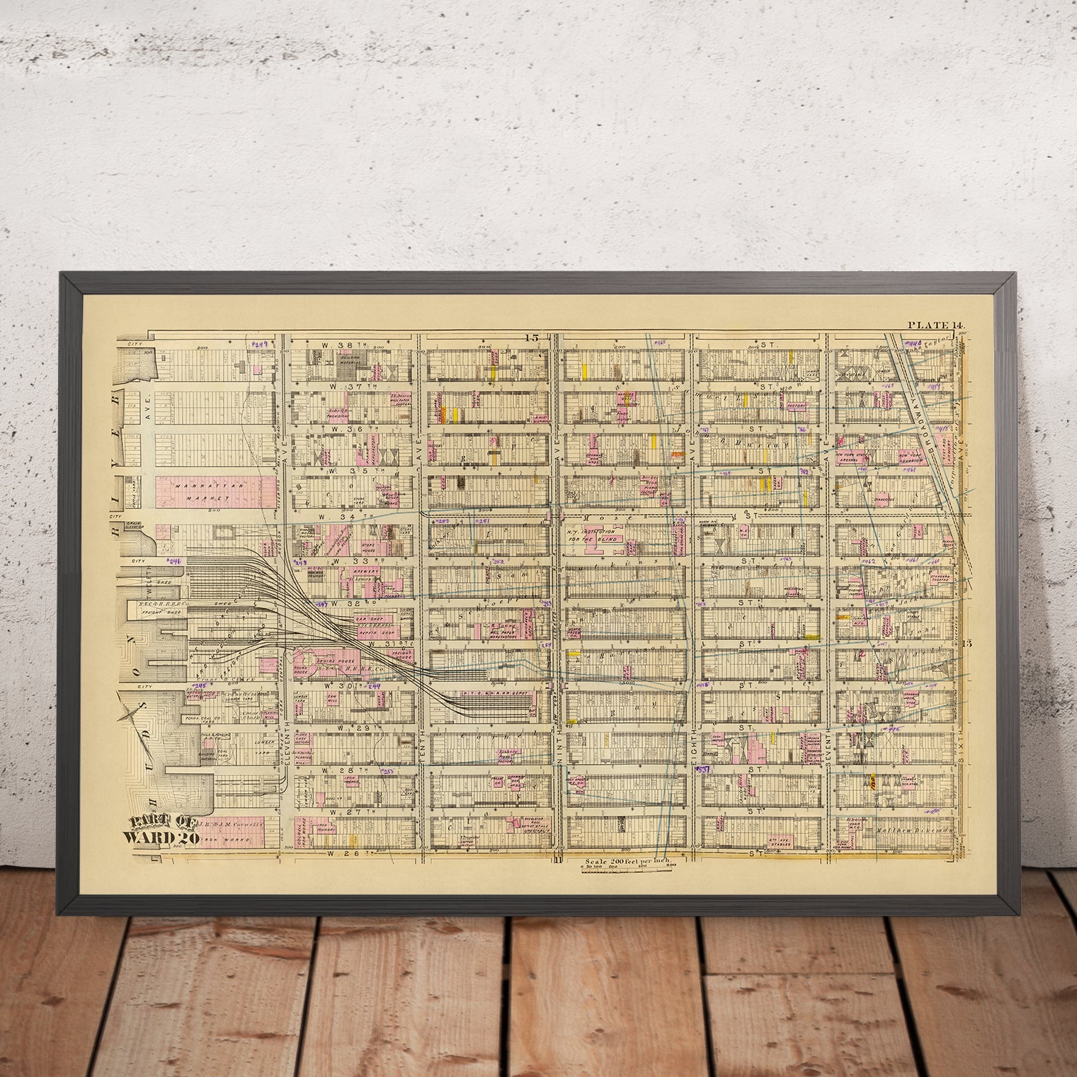 Old Map of Ward 20, NYC, 1879: Garment District, New York Central and ...