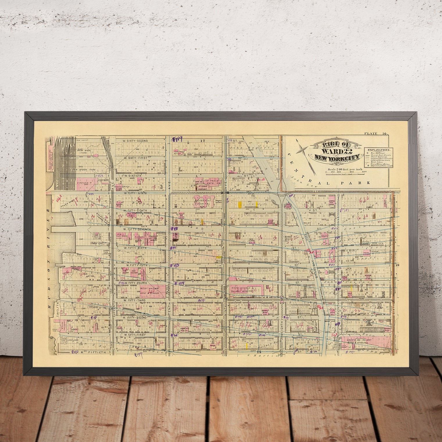 Old Map of Clinton, Ward 22, NYC, 1879: Hells Kitchen, Columbus Circle ...