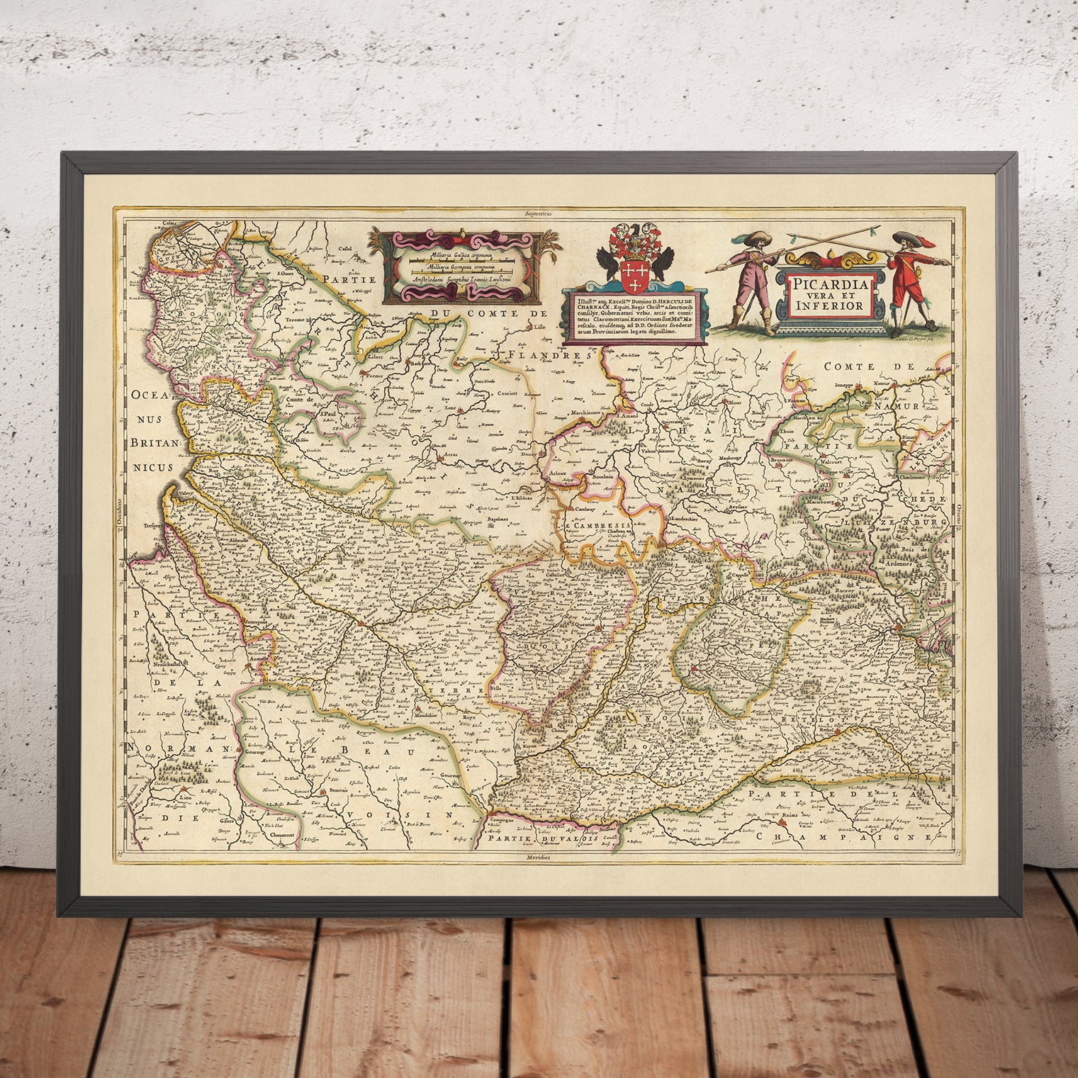 Old Map of Picardy, France by Visscher, 1690: Calais, Lille, Amiens, R ...