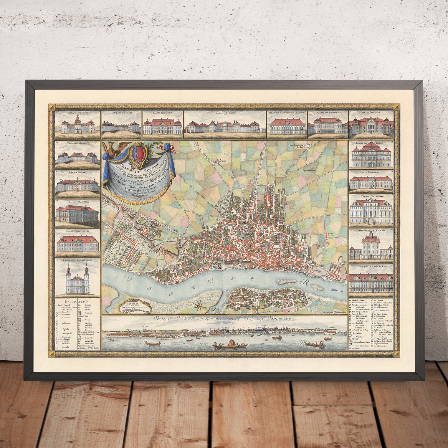 Old Map of Warsaw by Rizzi Zannoni, 1772: Vistula River, Miodowa, Sena ...