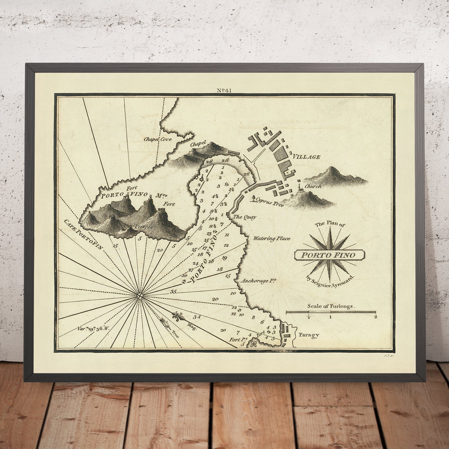 Old Portofino Nautical Chart by Heather, 1802: Italian Riviera, Villag ...