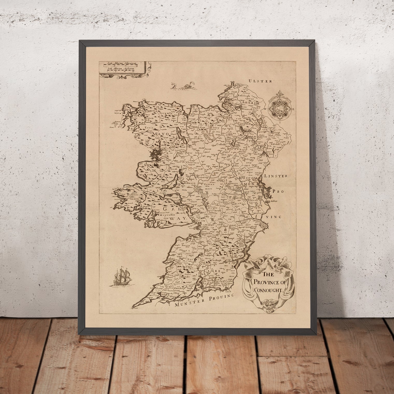 Old Map of Connacht by Petty, 1685: Galway, Leitrim, Mayo, Sligo, Rosc ...