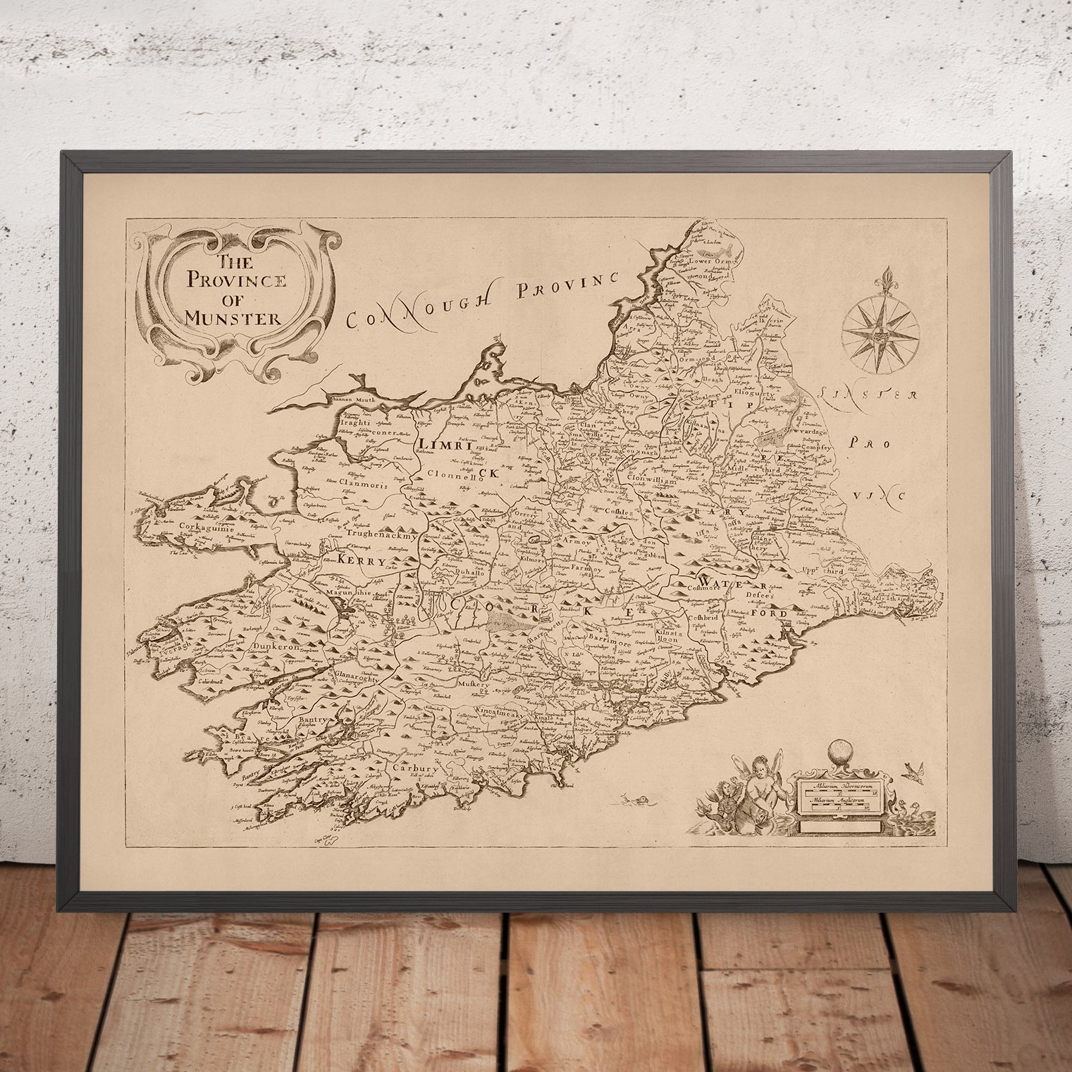 Old Map of Munster by Petty, 1685: Cork, Limerick, Waterford, Ennis, T ...