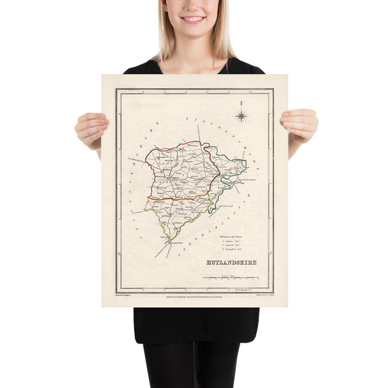 Old Map of Rutlandshire by Samuel Lewis, 1844: Oakham, Uppingham, Cott ...