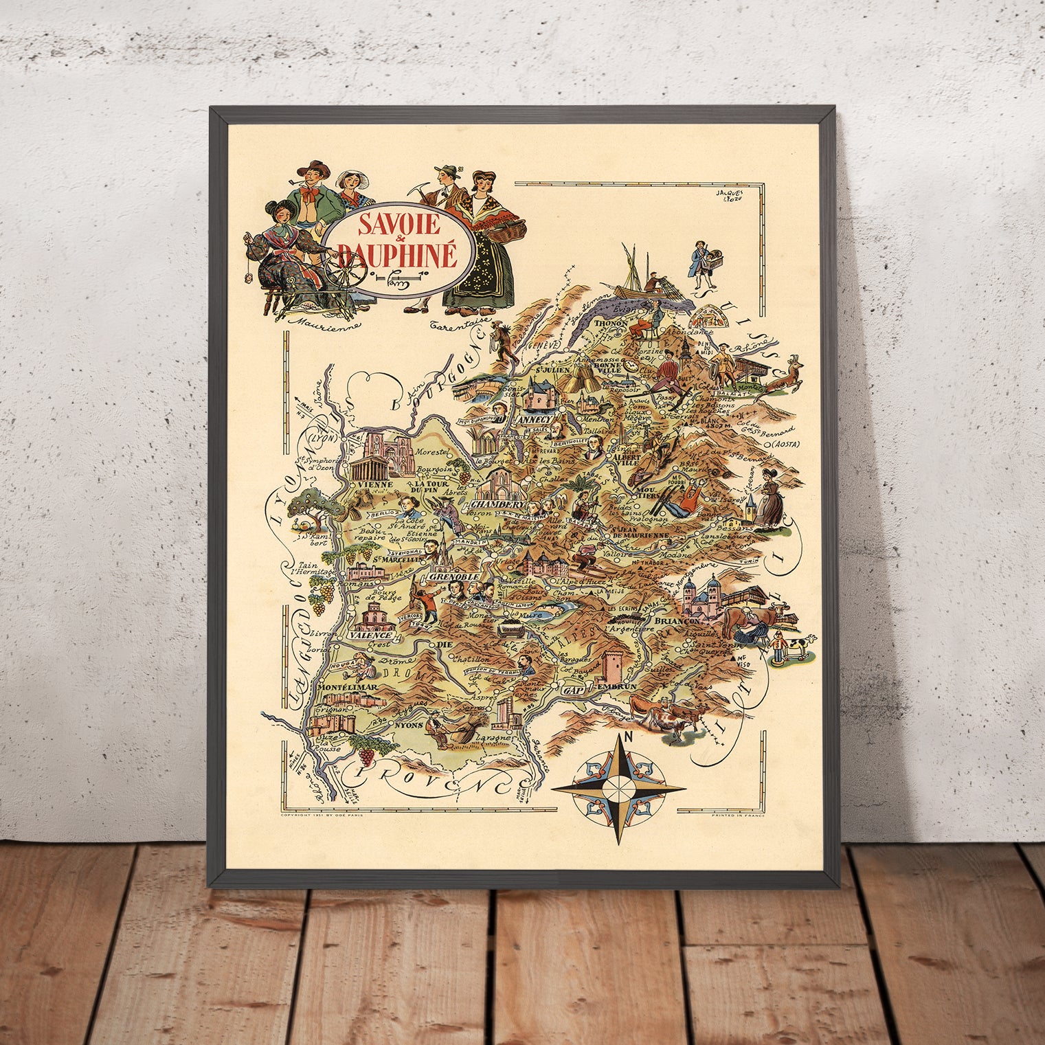 Old Map of Savoie & Dauphine, France by Jacques Liozu, 1951: Alps, Gre ...