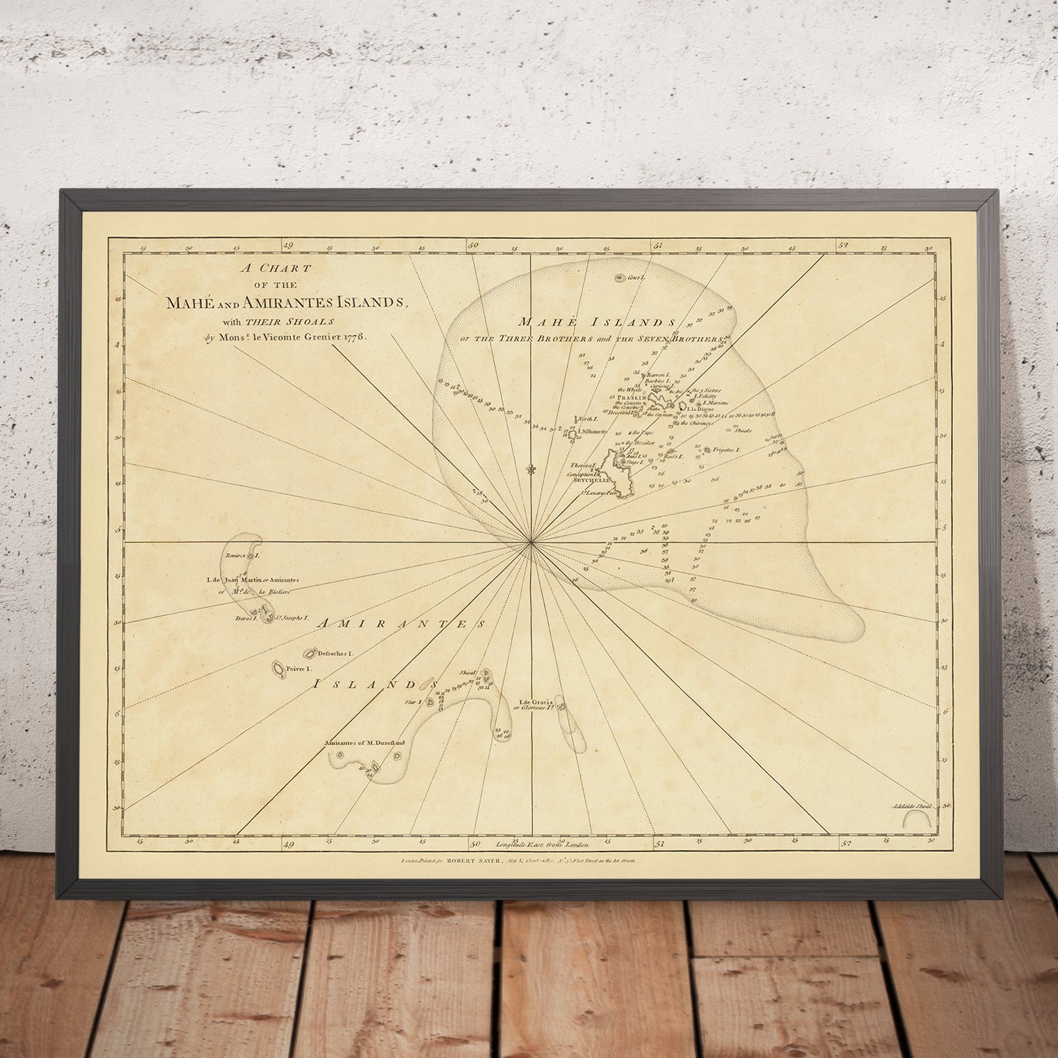 Old Naval Chart of Seychelles by Grenier, 1776: Mahe, Amirantes, Three ...