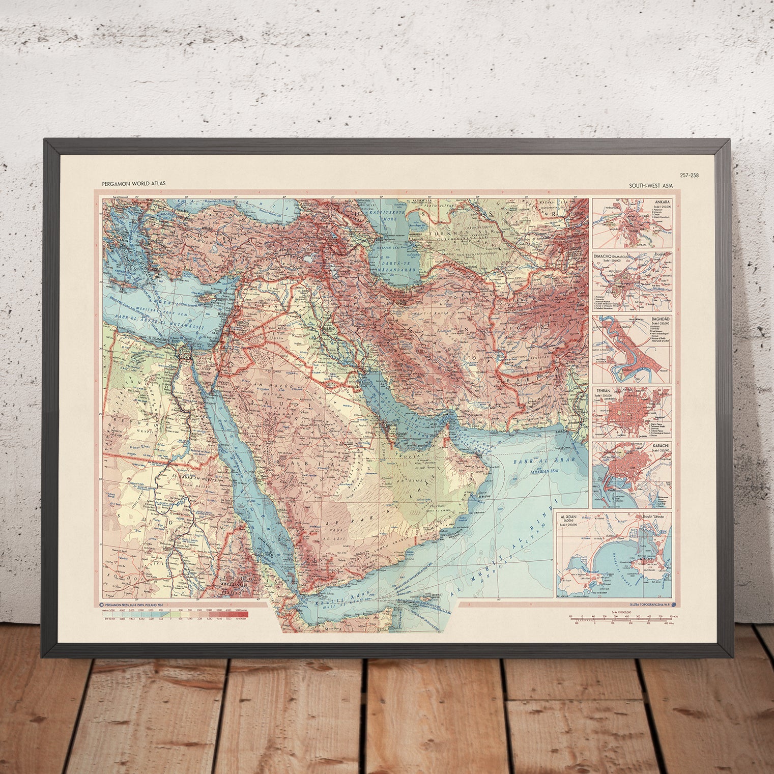 Old Map of West Asia & Middle East, 1967: Detailed Political and Physi ...