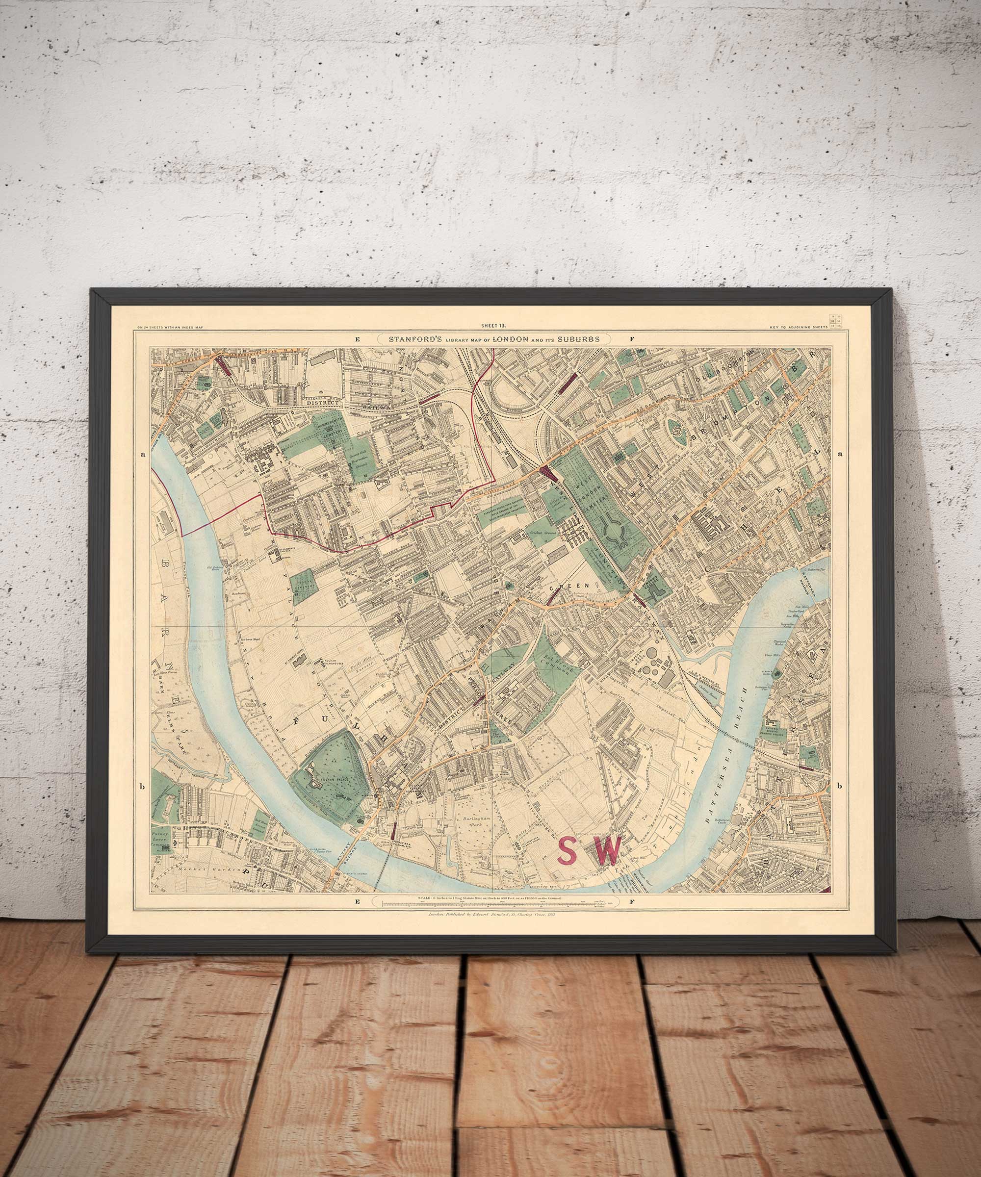 Old Colour Map of West London, 1891- Fulham, Brompton, Battersea ...