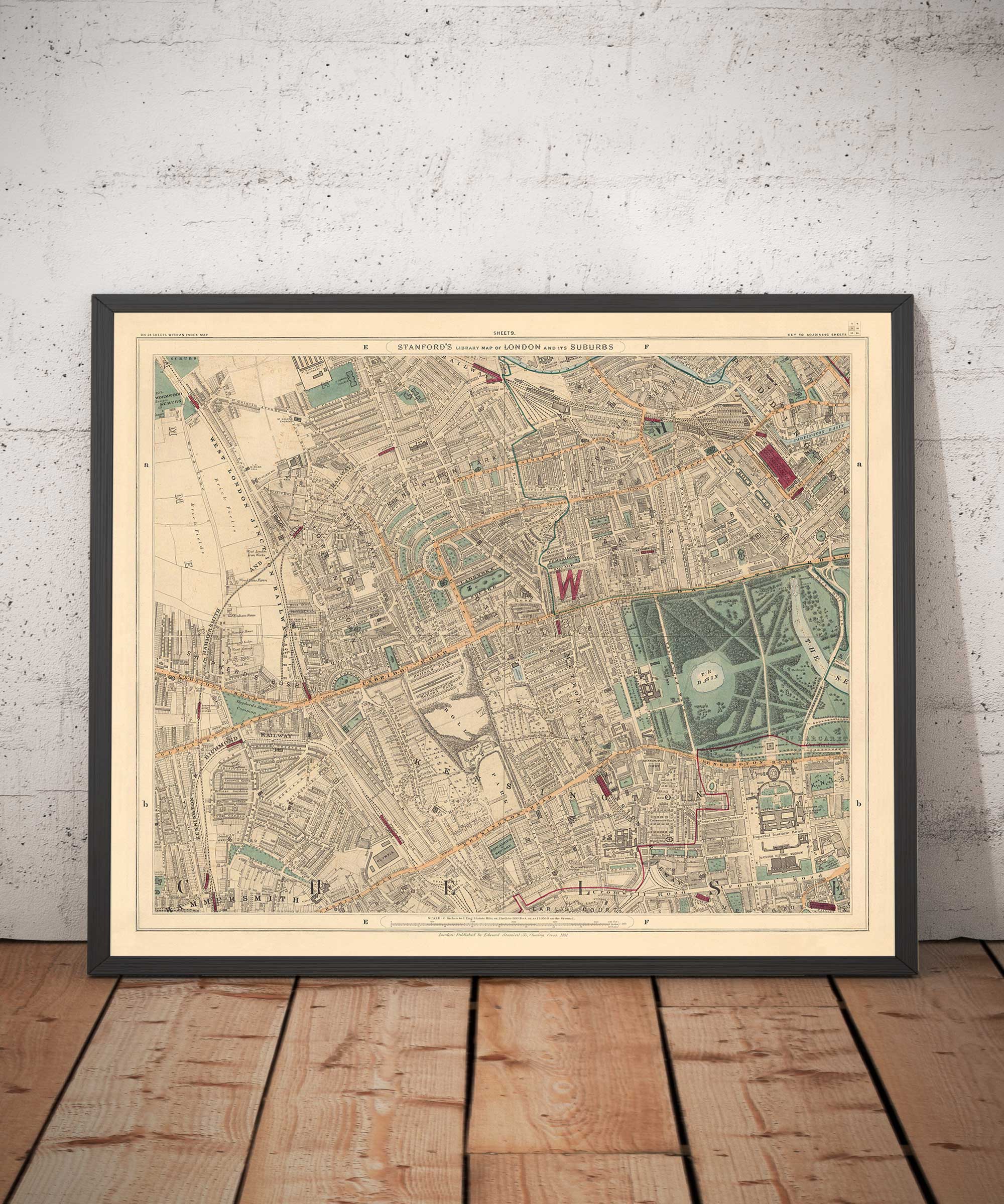 Old Colour Map of West London - Notting Hill, Kensington, Portobello ...