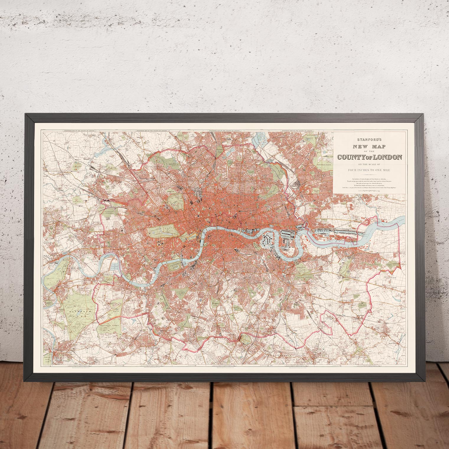 Large Wall Map of London by Stanford, 1905: Red Coloured Victorian Cha ...