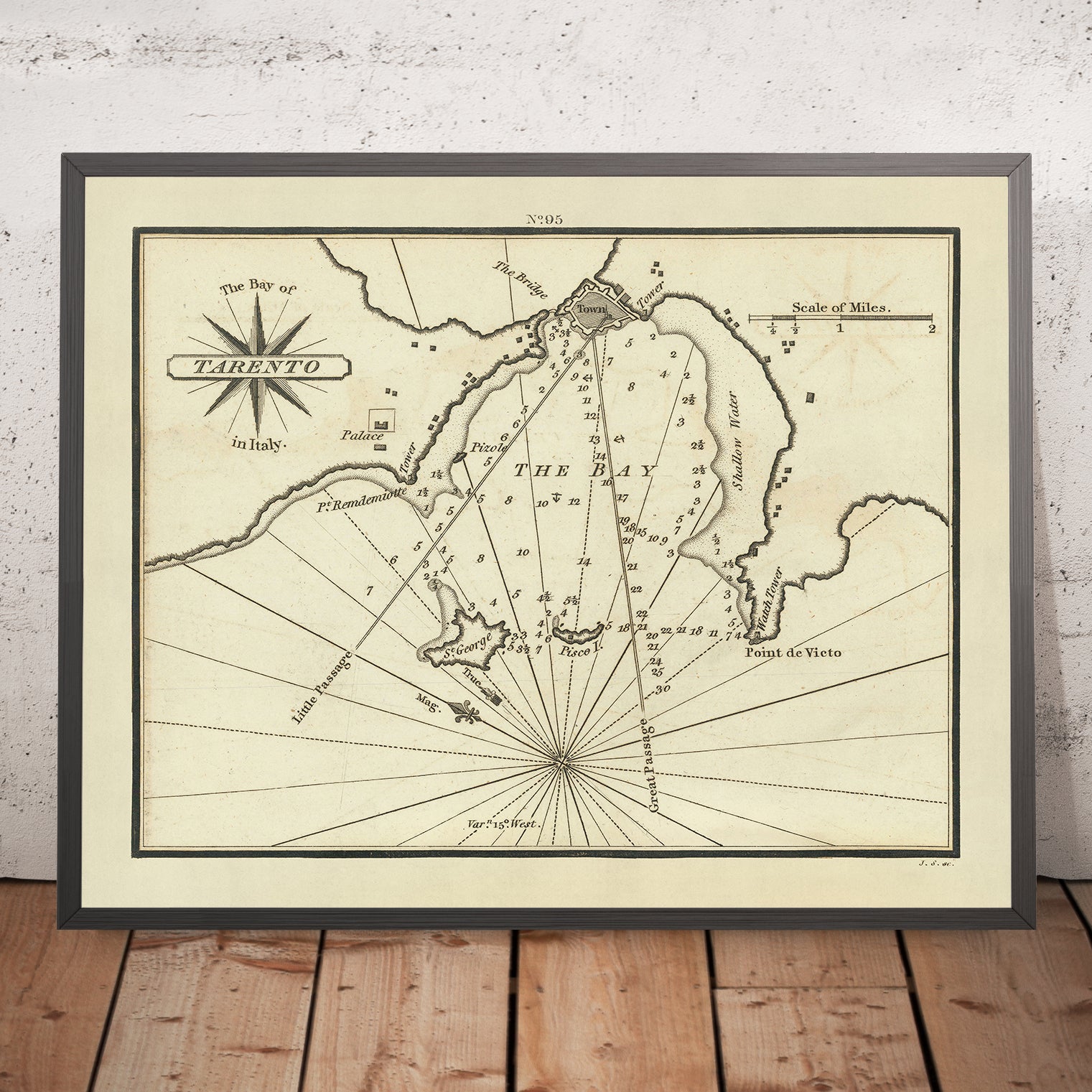 Old Bay of Taranto, Italy Nautical Chart by Heather, 1802: Gulf of Tar ...