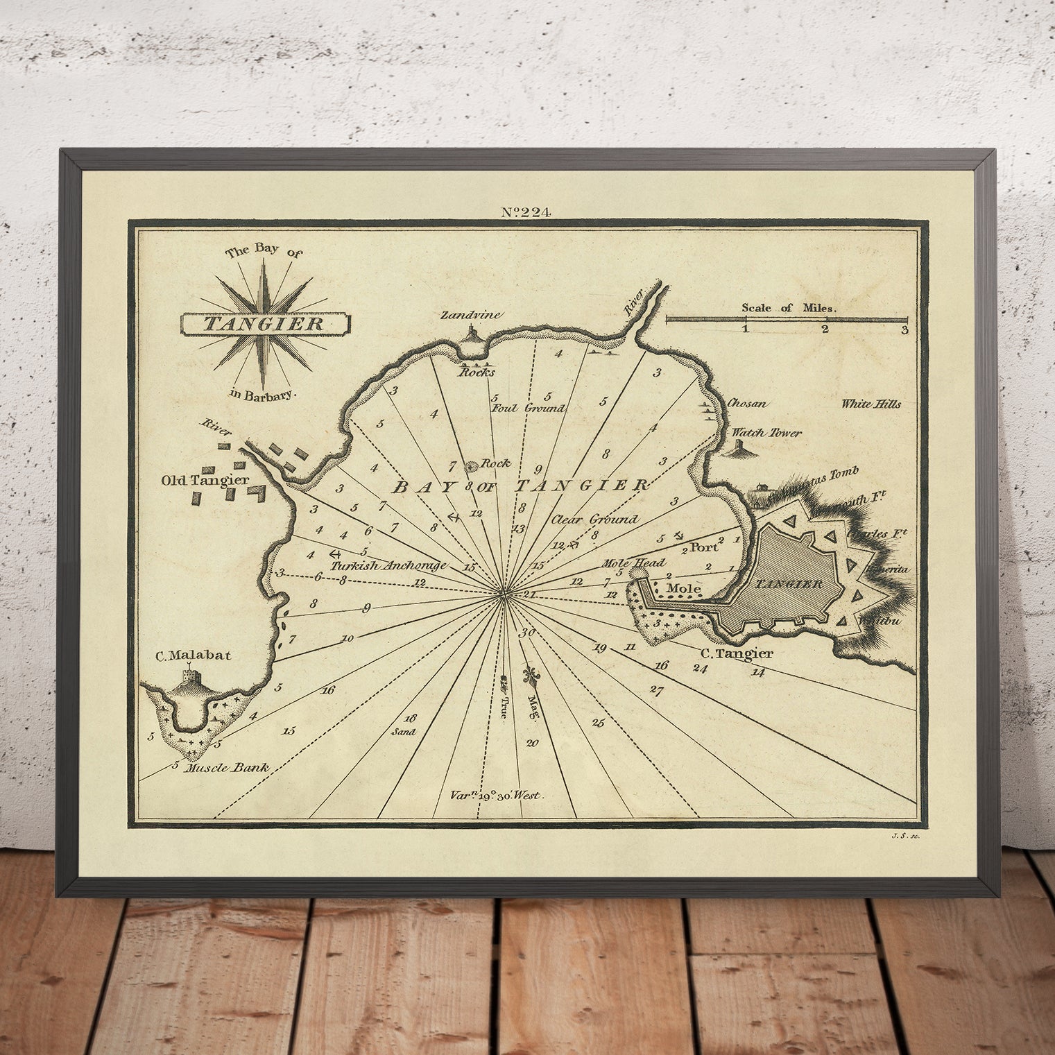 Old Bay of Tangier, Morocco Nautical Chart by Heather, 1802: Portugues ...