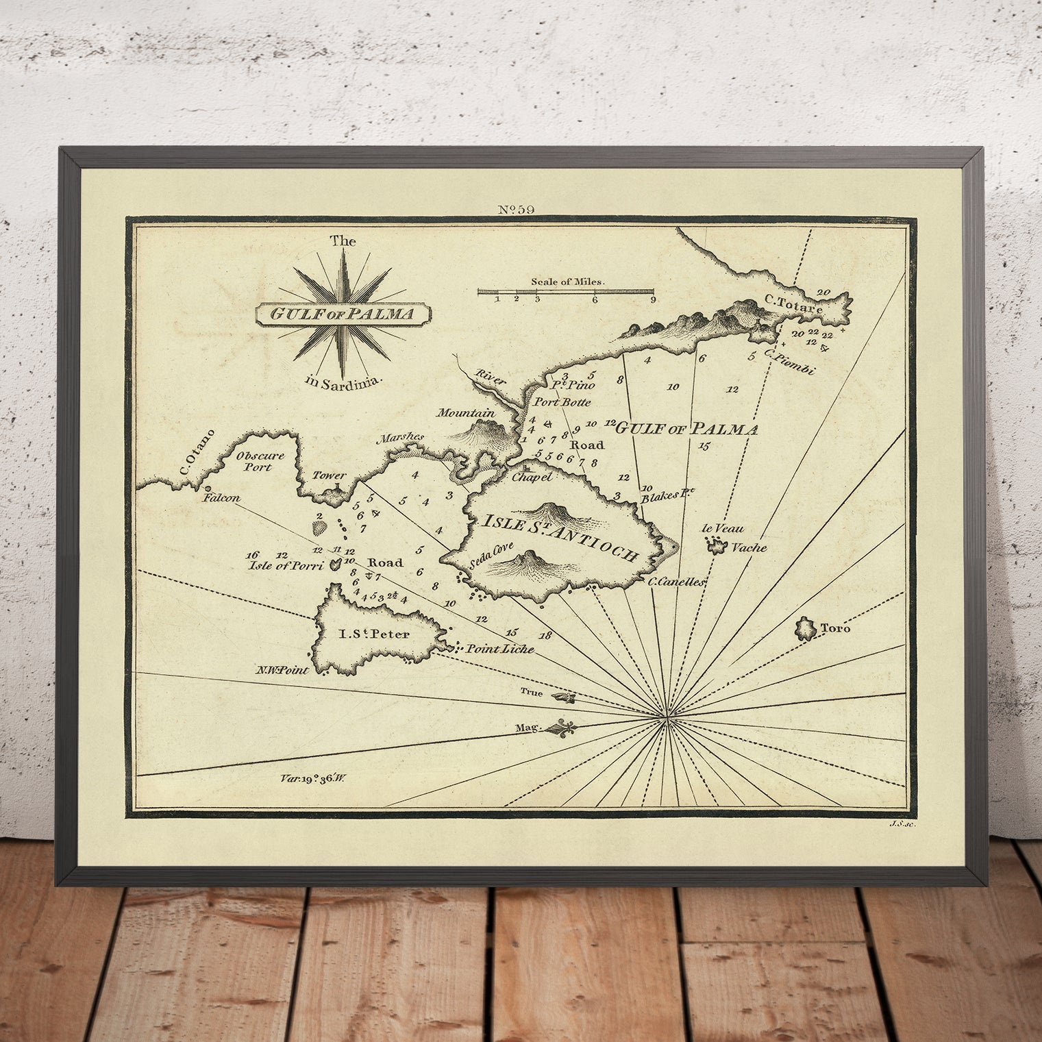 Old Gulf of Palma Nautical Chart by Heather, 1802: Sardinia, Sant' Ant ...