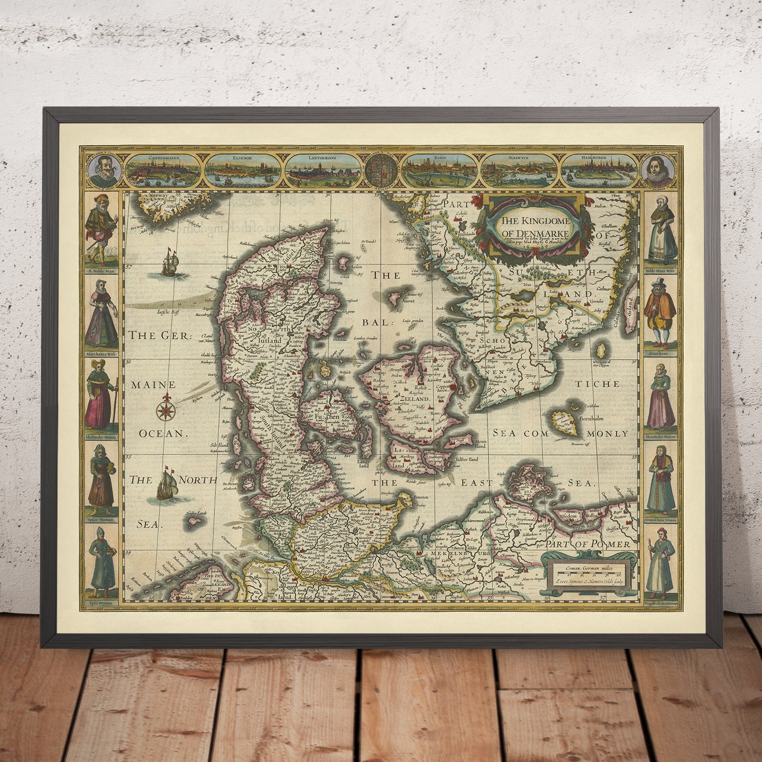 Old Map of the Kingdom of Denmark by Speed, 1626: Copenhagen, Elsinore ...