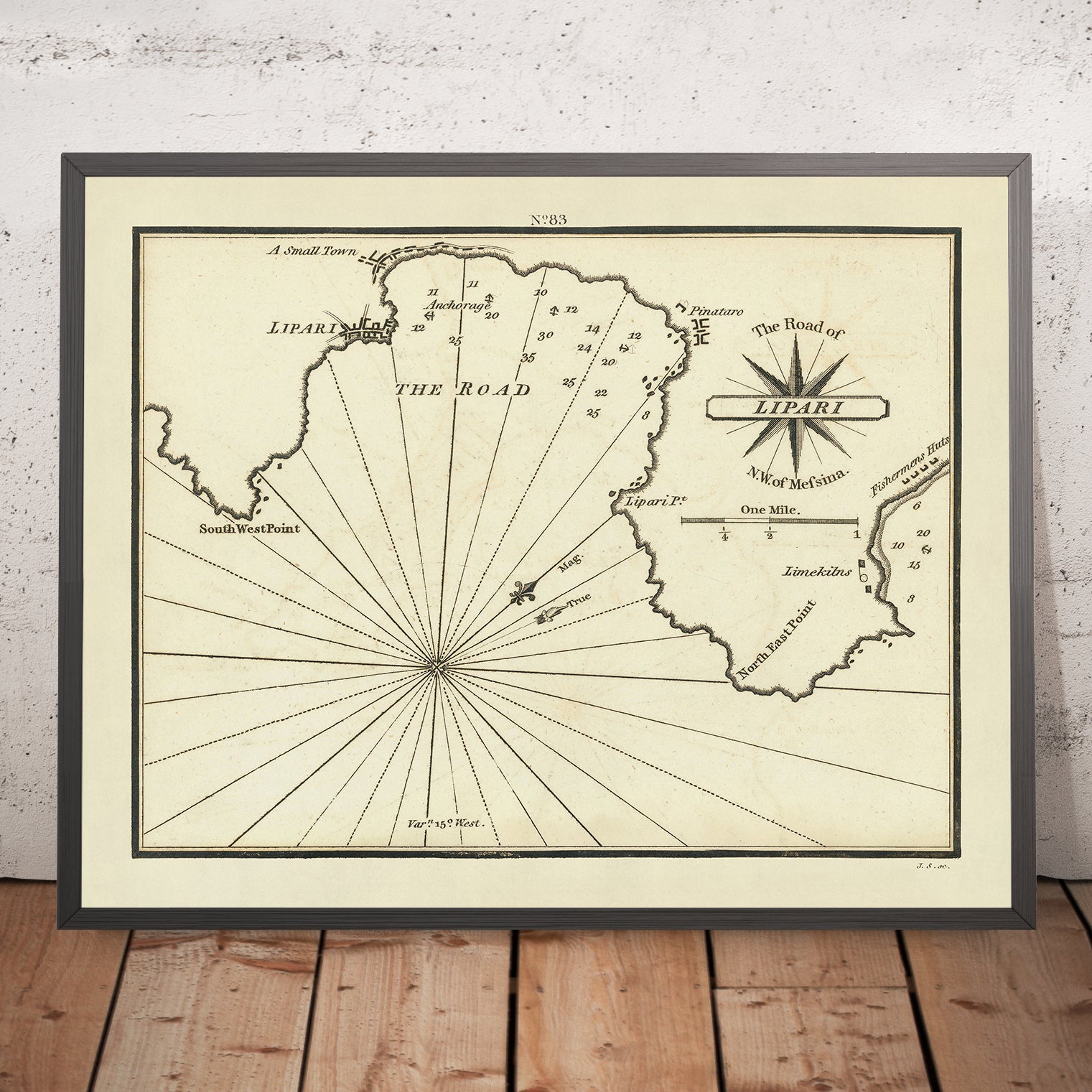 Old Lipari, Sicily Nautical Chart by Heather, 1802: Anchorages, Forts ...