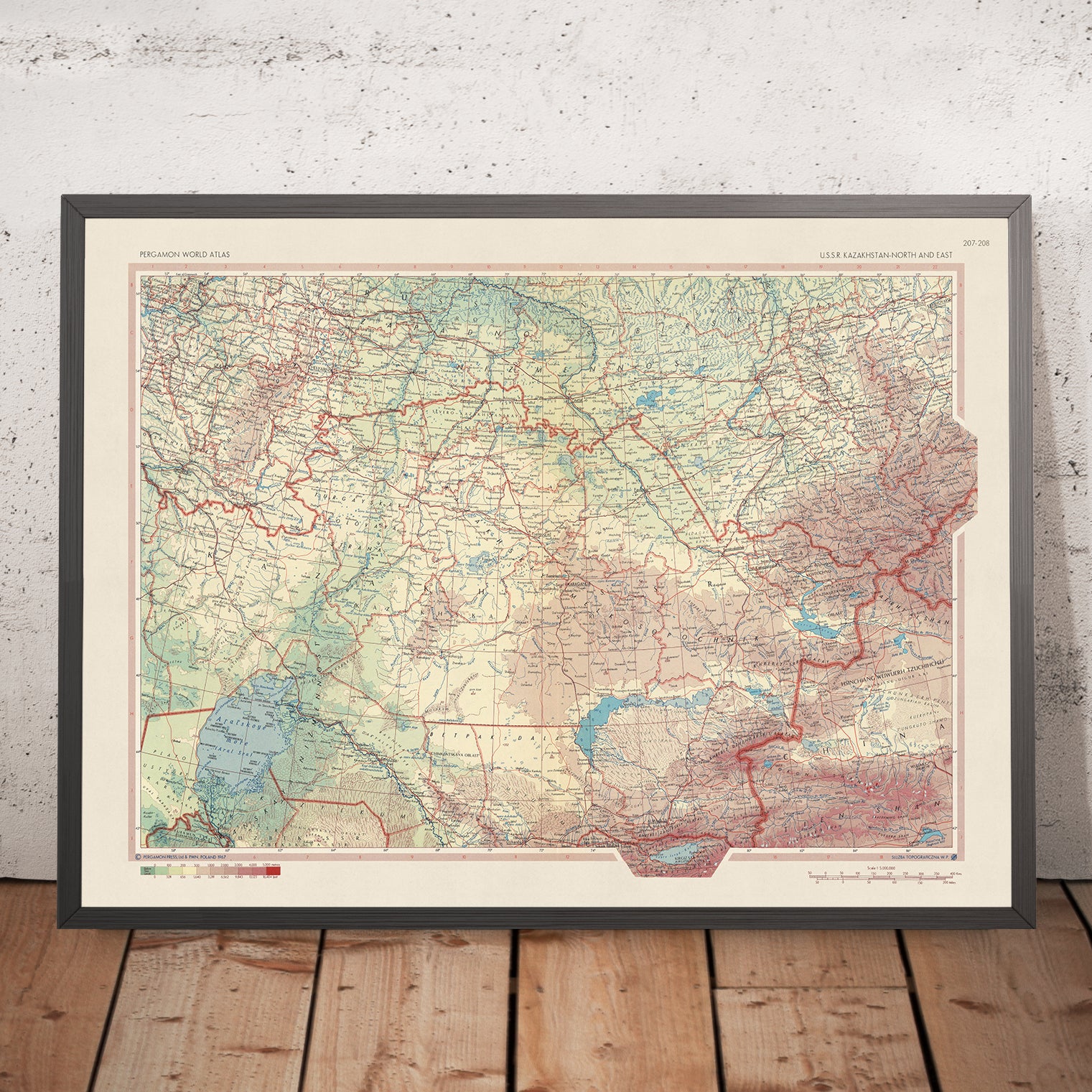 Old Map of Kazakhstan, 1967: Almaty, Karaganda, Shymkent, Lake Balkhas ...