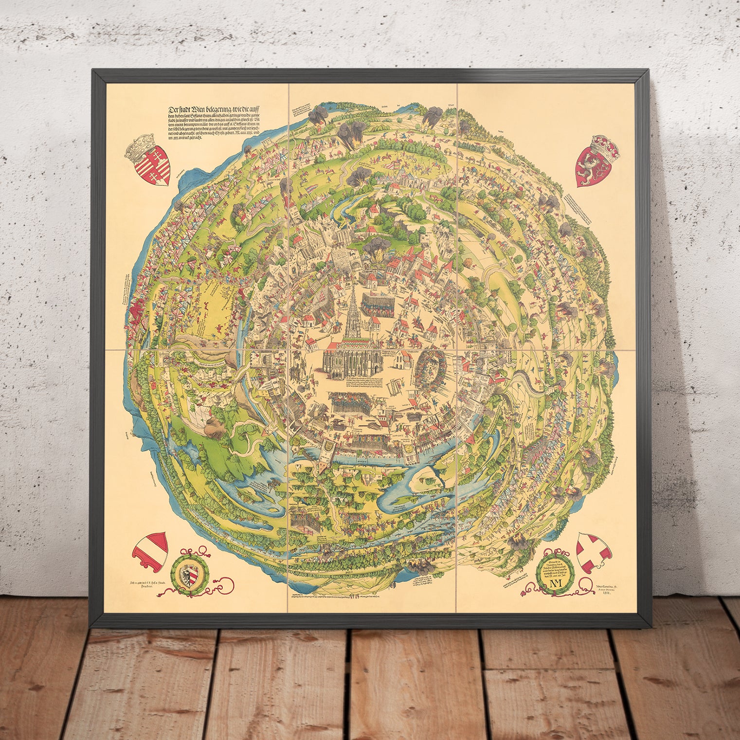 Antigua Mapa Pictórico del Asedio Turco de Viena por Meldeman, 1530: S ...