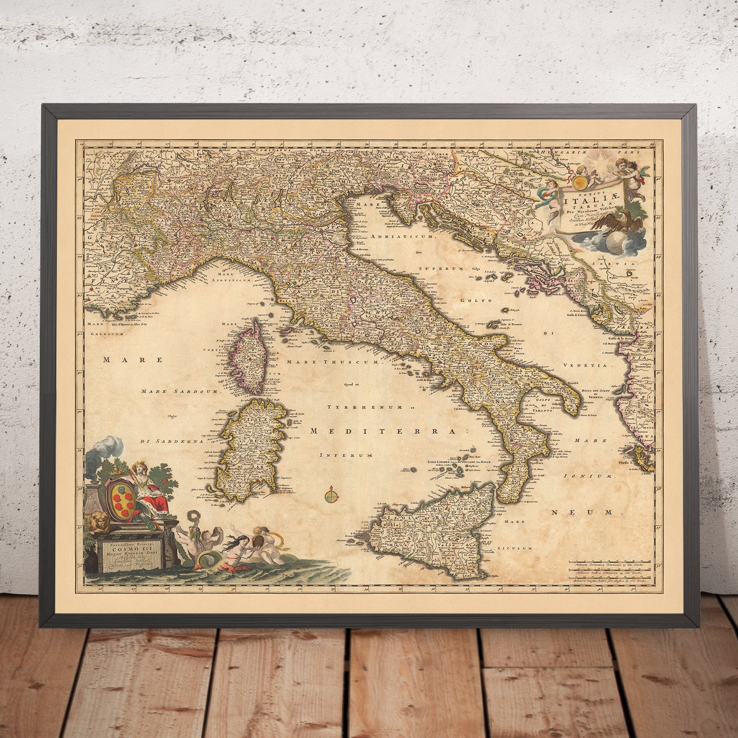 Old Map of Italy by Visscher, 1690: Rome, Milan, Palermo, Florence, Mo ...
