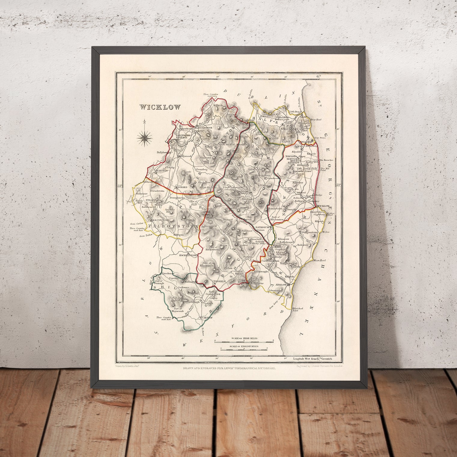 Old Map of County Wicklow by Samuel Lewis, 1844: Bray, Arklow ...