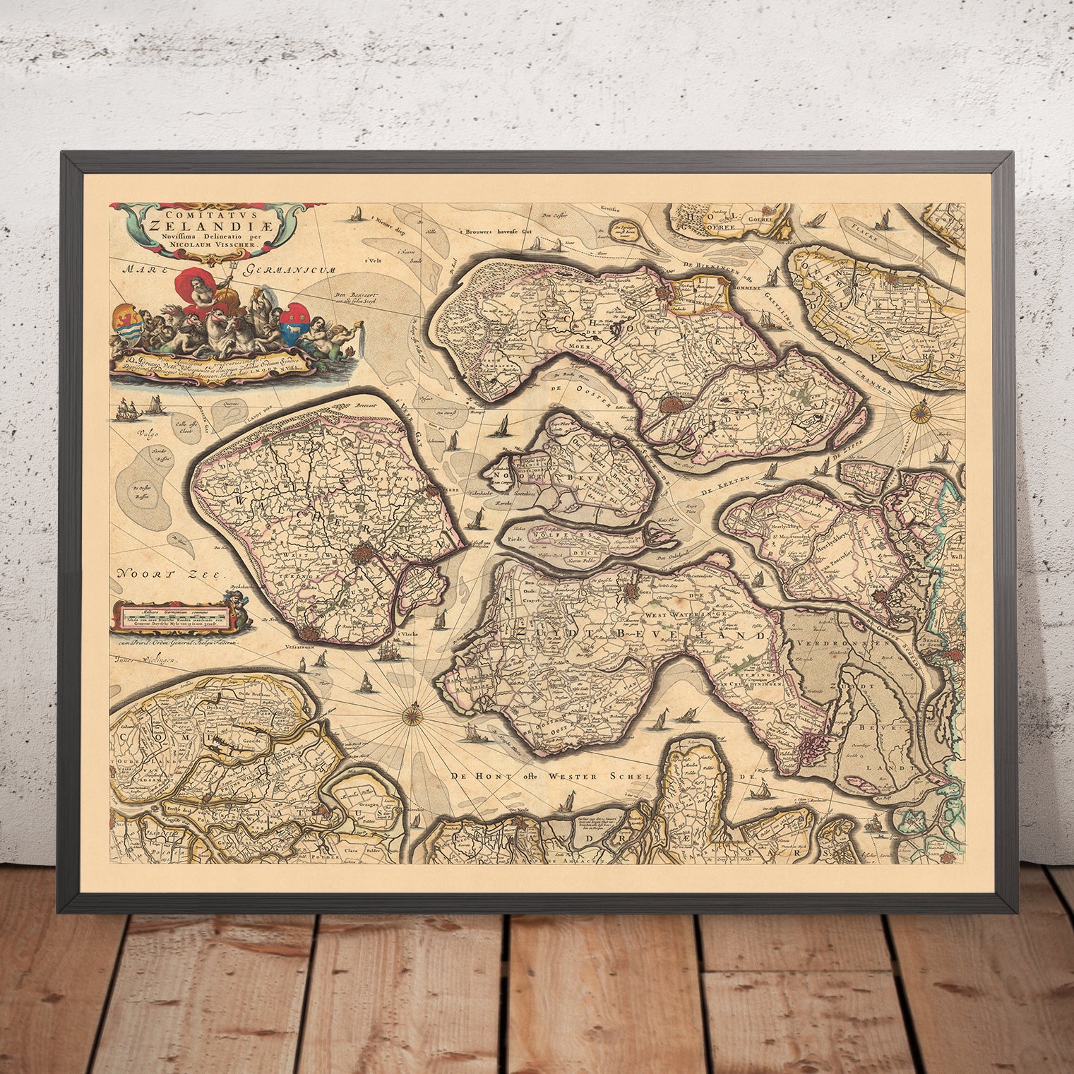 Old Map of Zeeland by Visscher, 1690: Terneuzen, Vlissingen, Bergen op ...