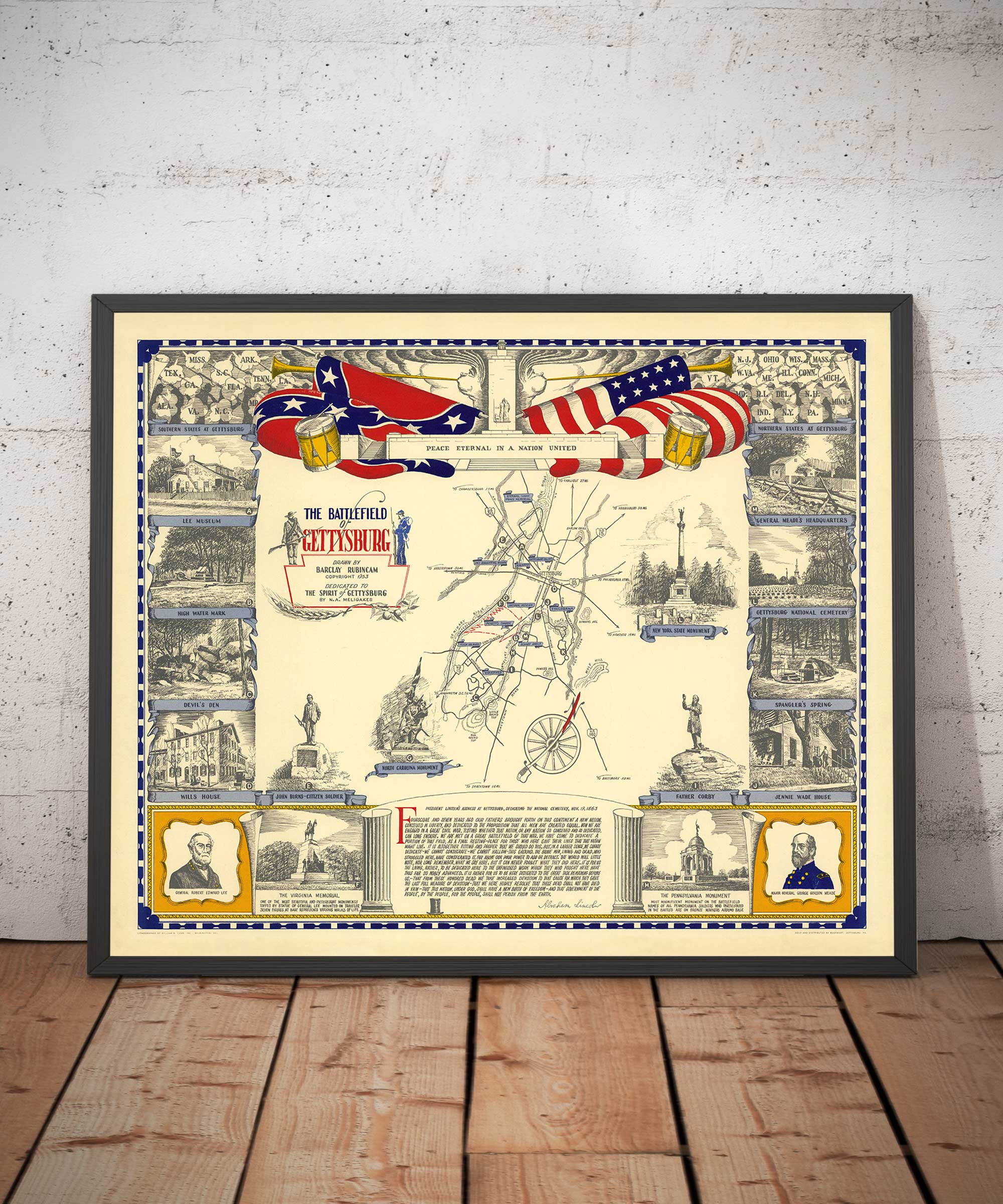 Old Map of the Battle of Gettysburg, 1863 by Barclay Rubincam - Civil ...