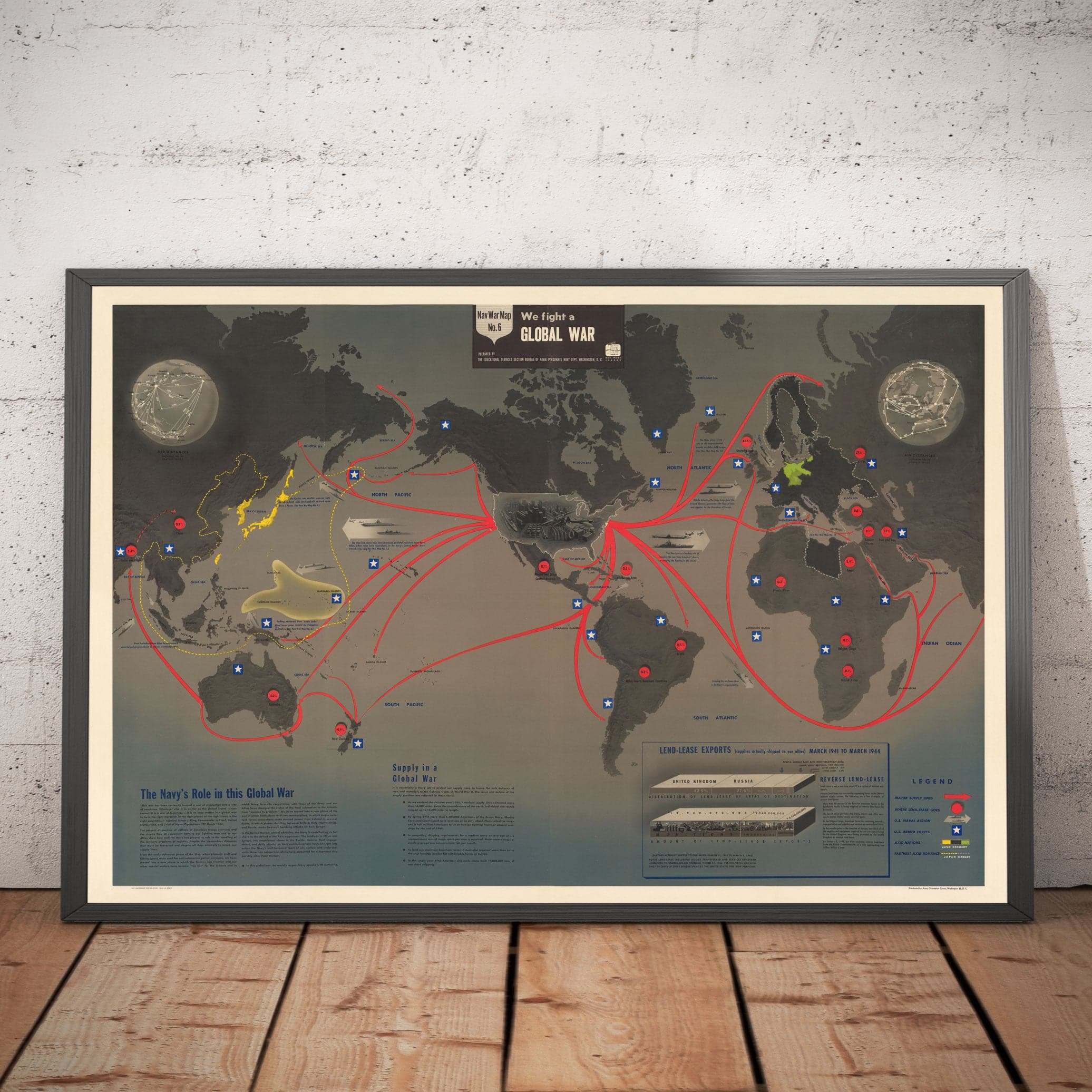 NavWarMap No. 6 - Old World War 2 Map, 1944 - US Navy Educational & Pr ...