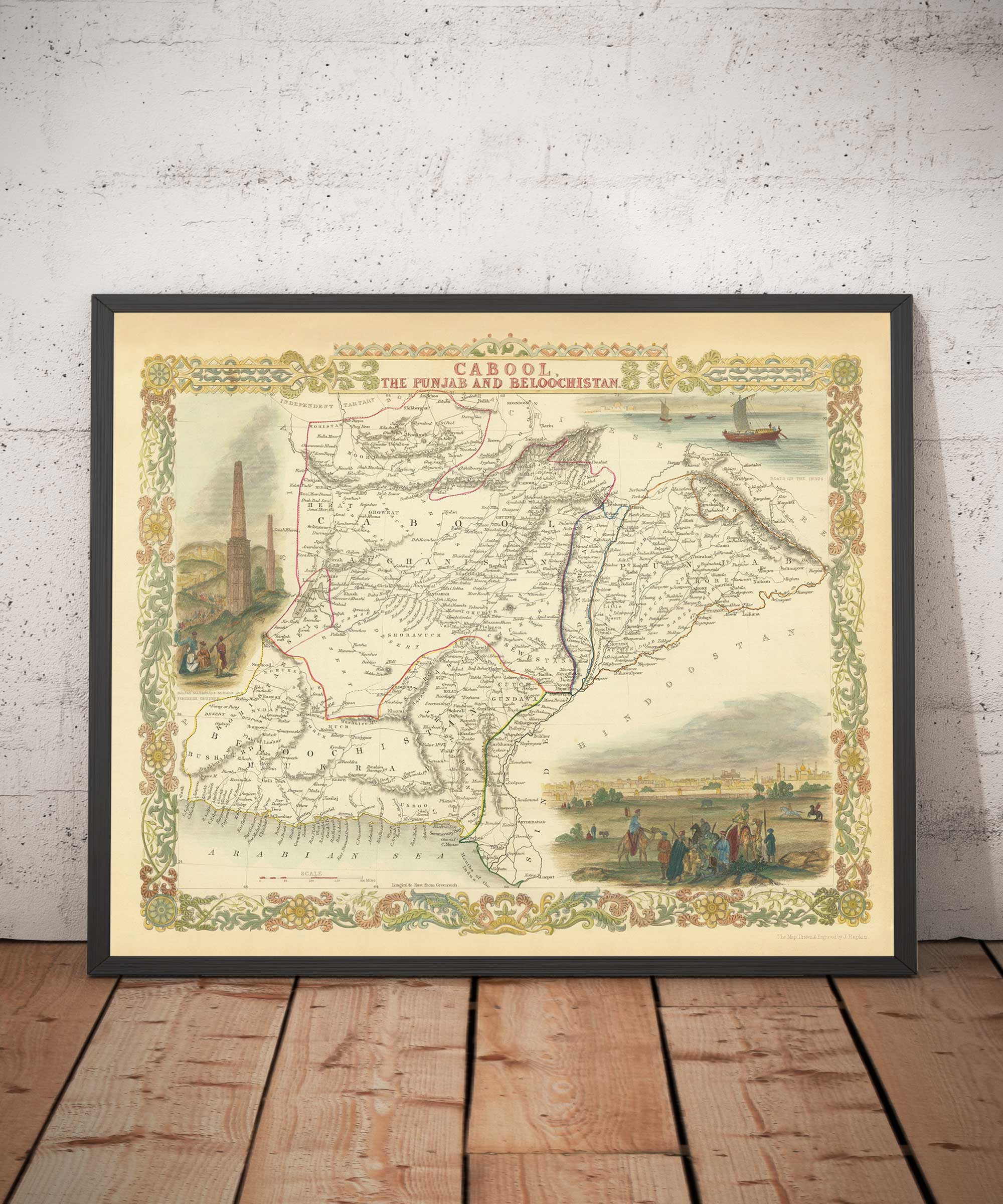 Old Map of Pakistan and Afghanistan, 1851 by Tallis and Rapkin - Cabool ...