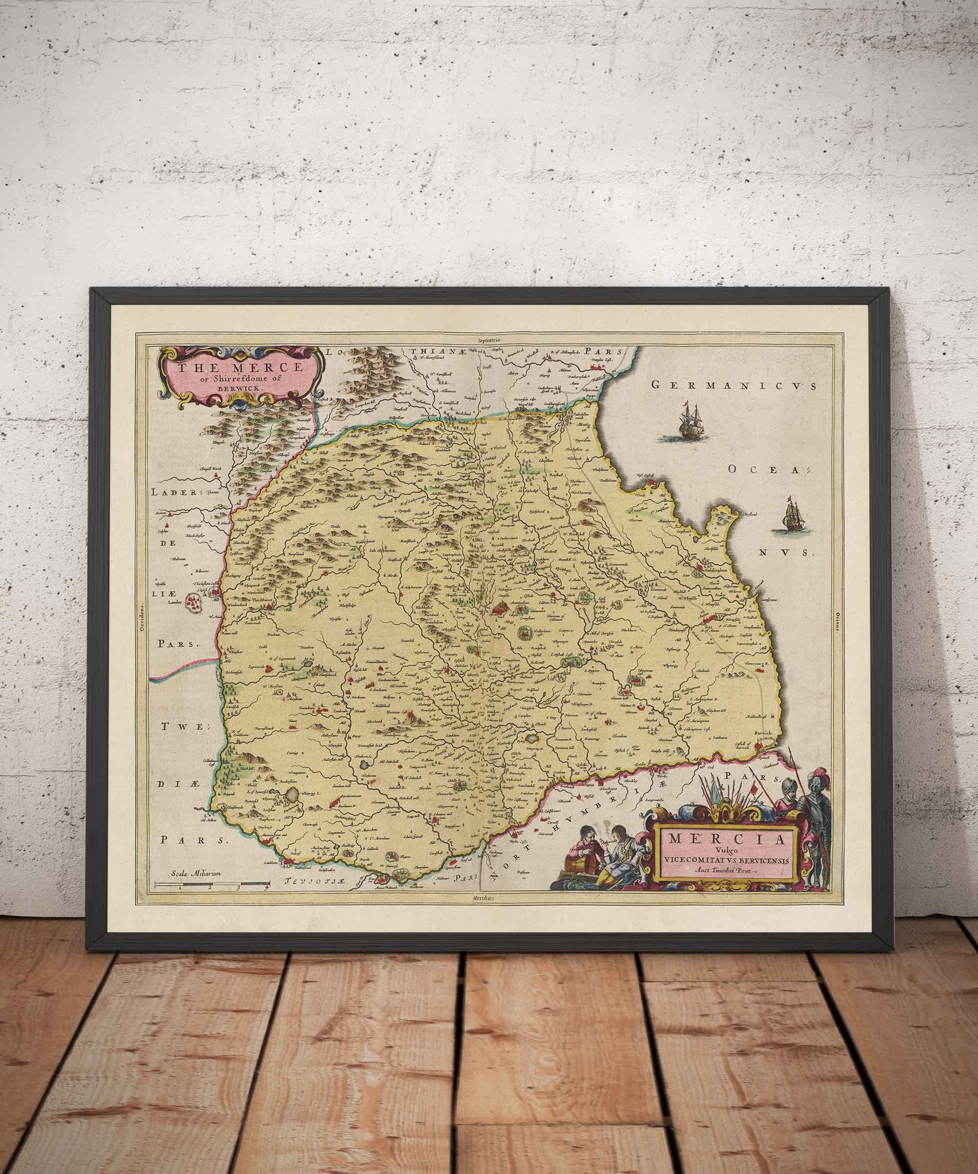 Old Map of Berwickshire in 1665 by Joan Blaeu - Eyemouth, Ayton, Coldi ...