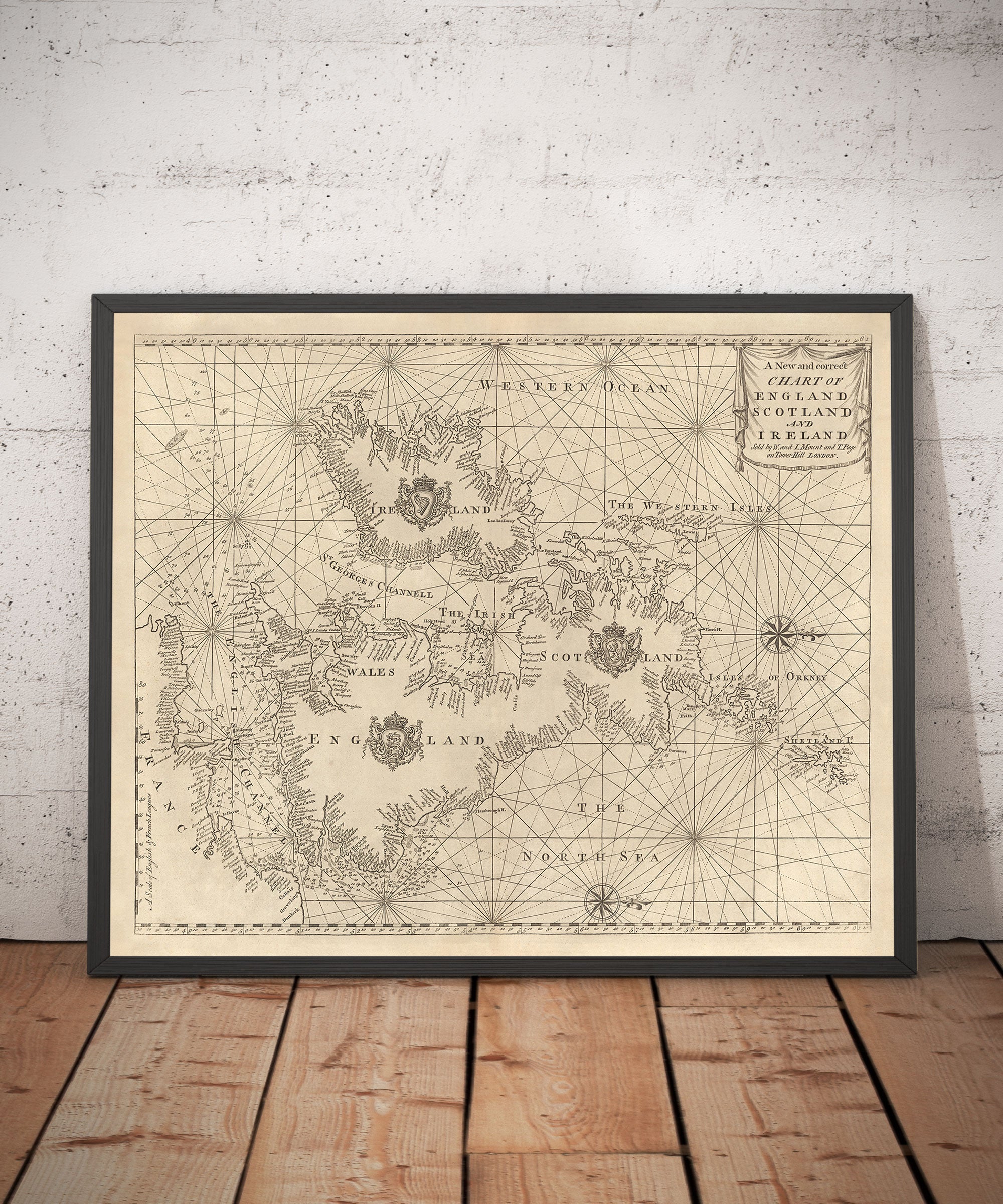 Old British Isles Navigation Chart, 1752 by Page & Mount - Ports, Sail ...