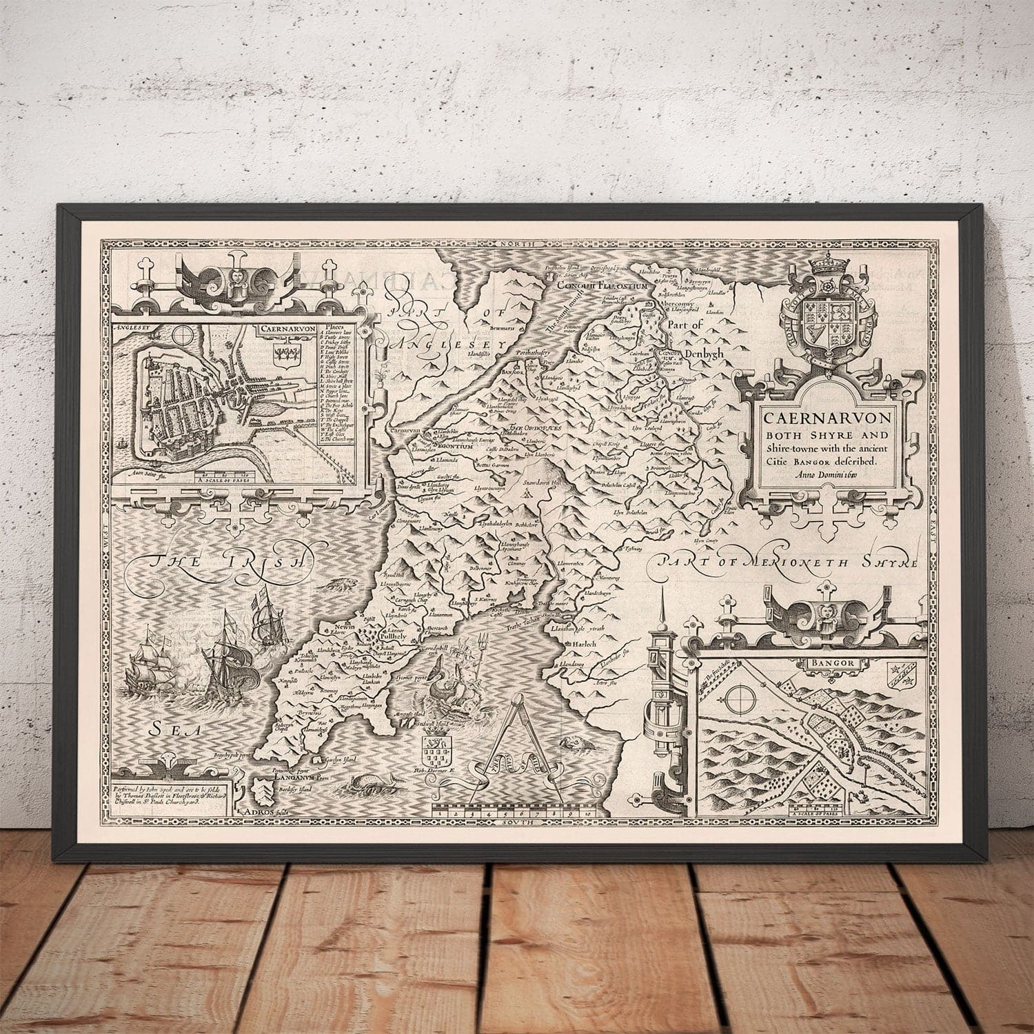 Old Monochrome Map of Caernarfonshire, Wales, 1611 by John Speed - Cae ...