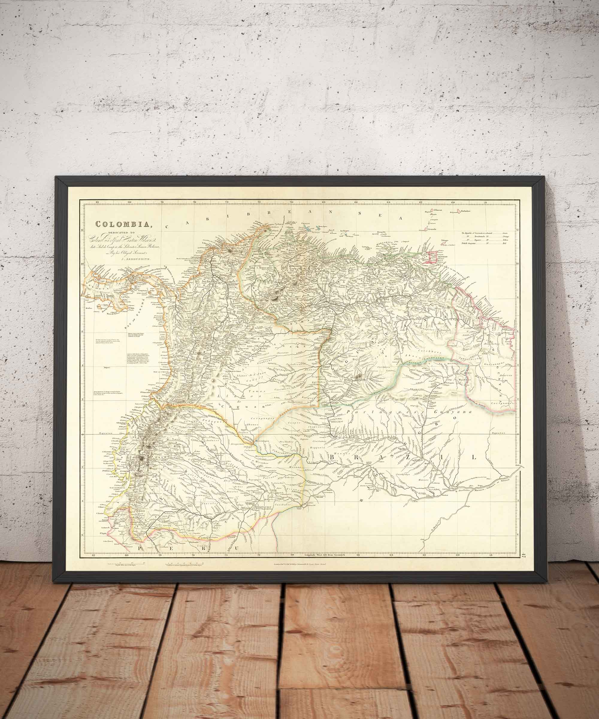Old Map of Colombia, 1834 by Arrowsmith - Gran Colombia, Venezuela, Ec ...
