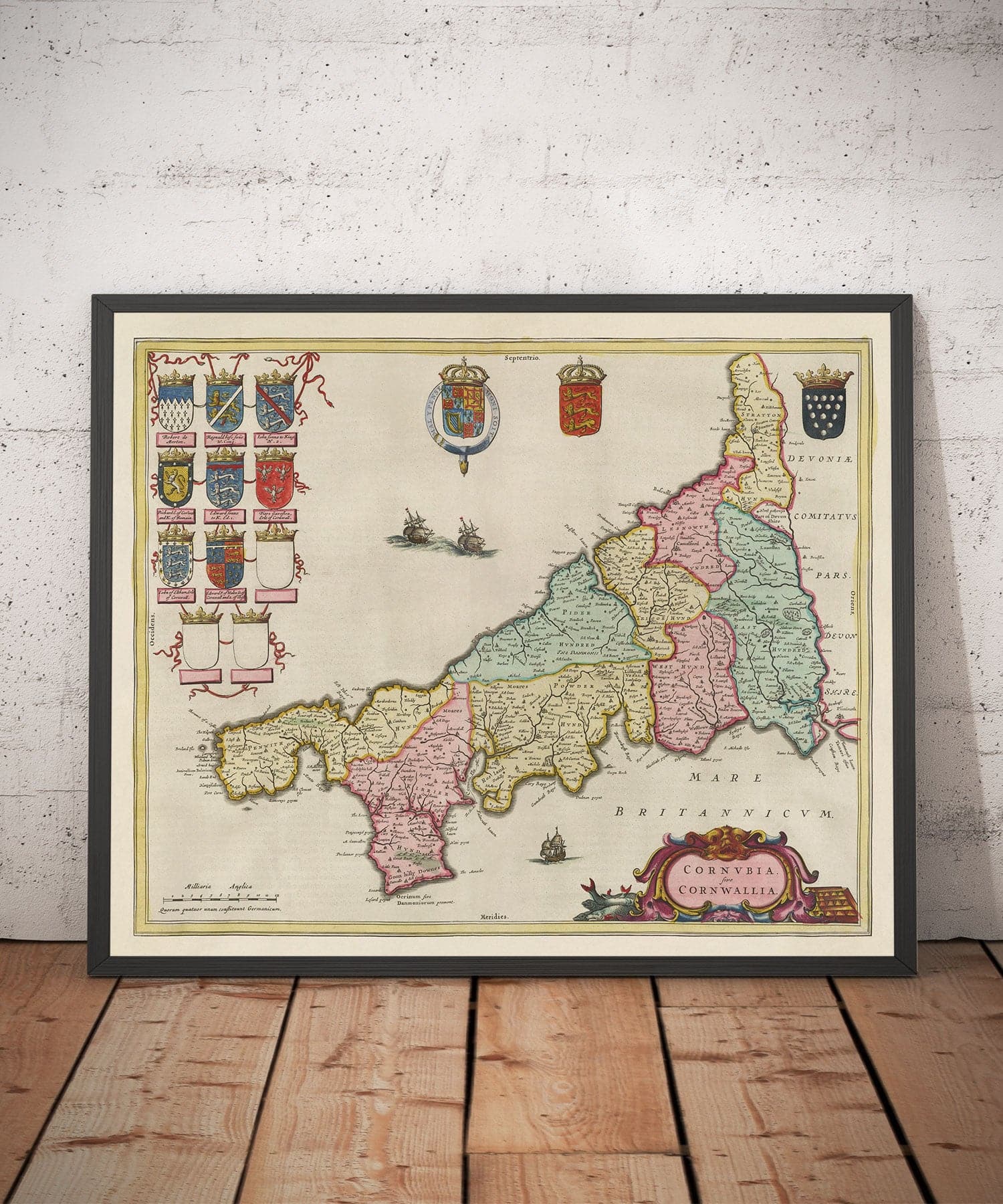 Old Map of Cornwall in 1665 by Joan Blaeu - Penzance, St Ives, Falmout ...