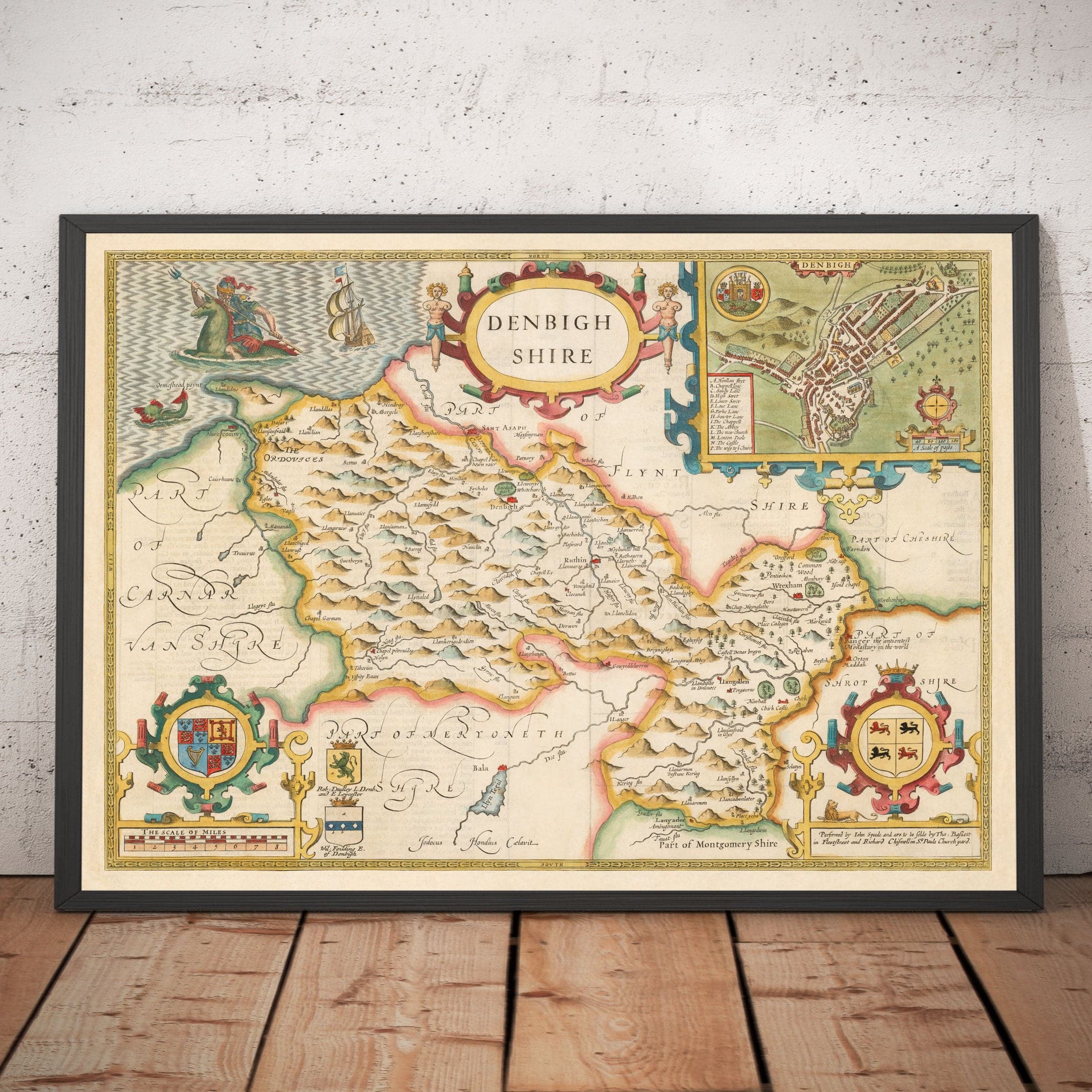 Old Map of Denbighshire Wales 1611 by John Speed - Denbigh, Wrexham, L ...