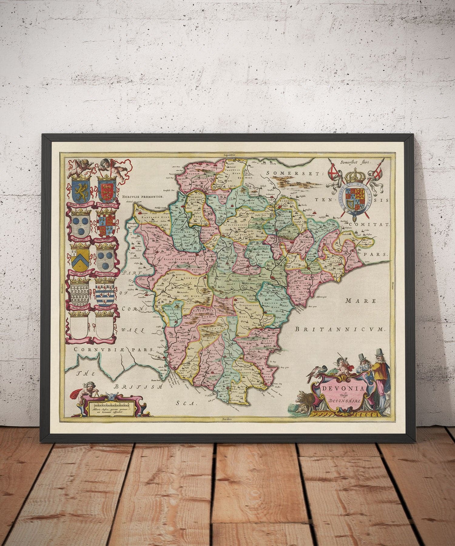 Antiguo mapa de Devon en 1665 por Joan Blaeu - Plymouth, Exeter ...